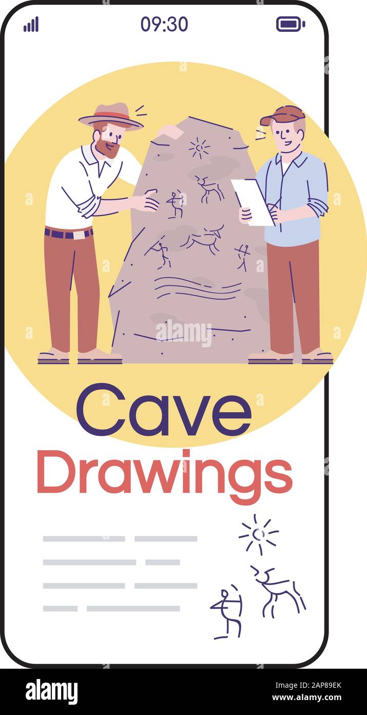 Cave drawings social media posts smartphone app screen. Mobile phone ...