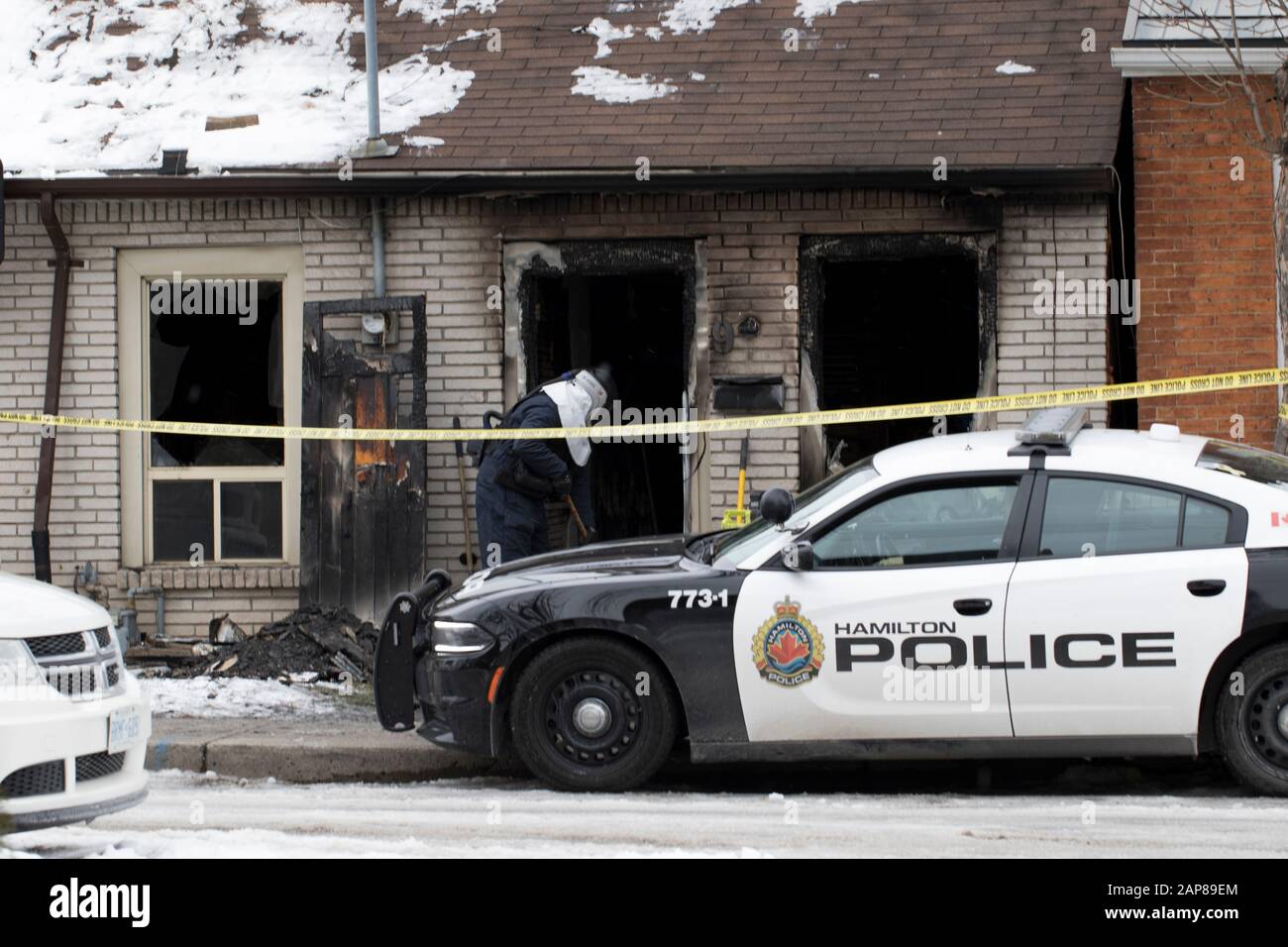 Ontario, Canada 2020:Fire investigating home arson. Police blocking off ...