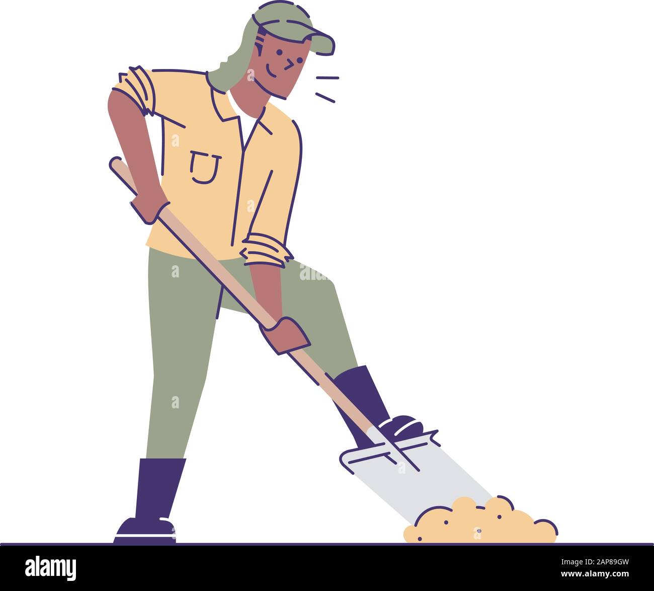 Digging man flat vector illustration. Archeological excavations ...
