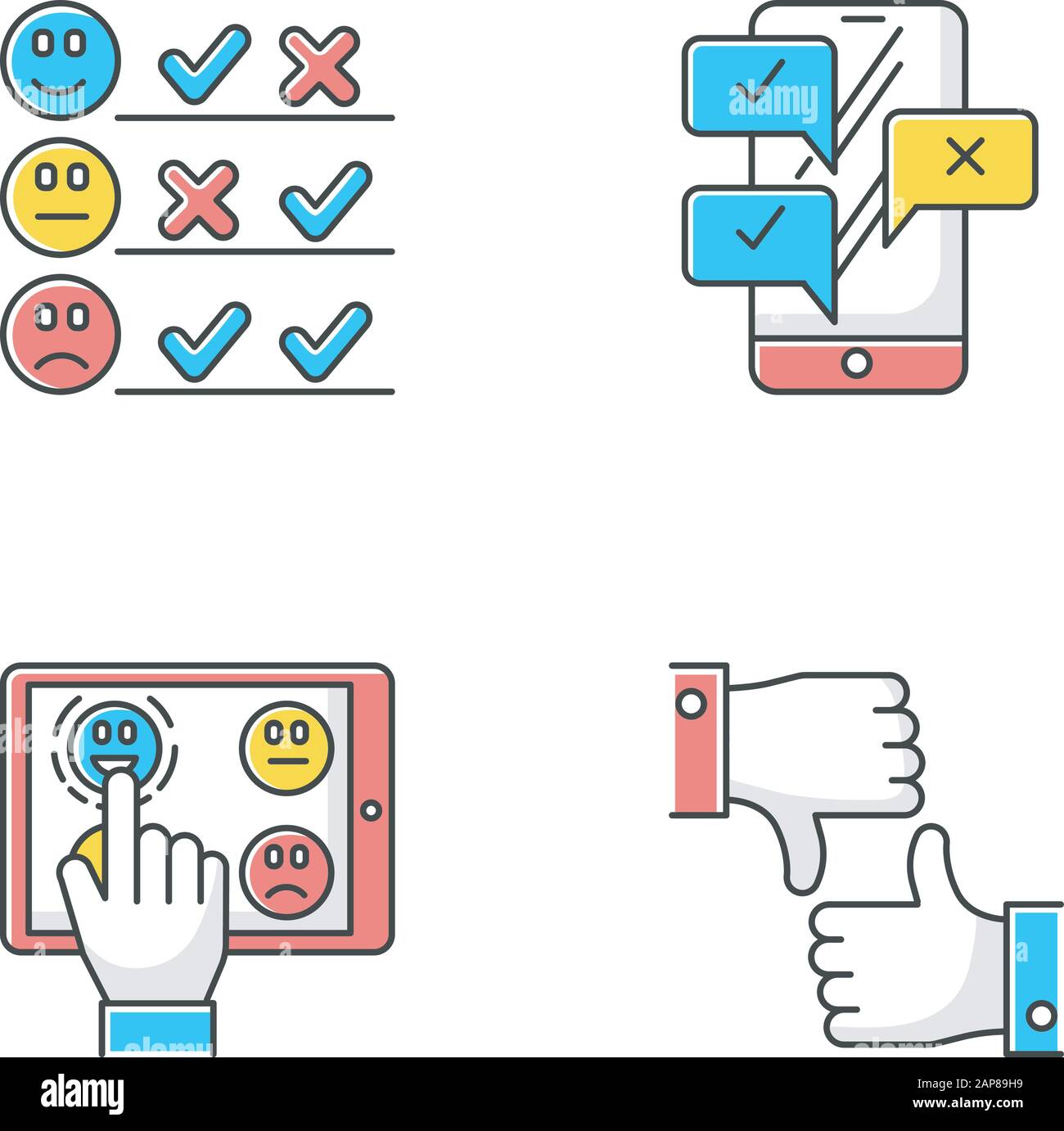 Survey color icons set. Pick satisfaction level. Positive, negative ...