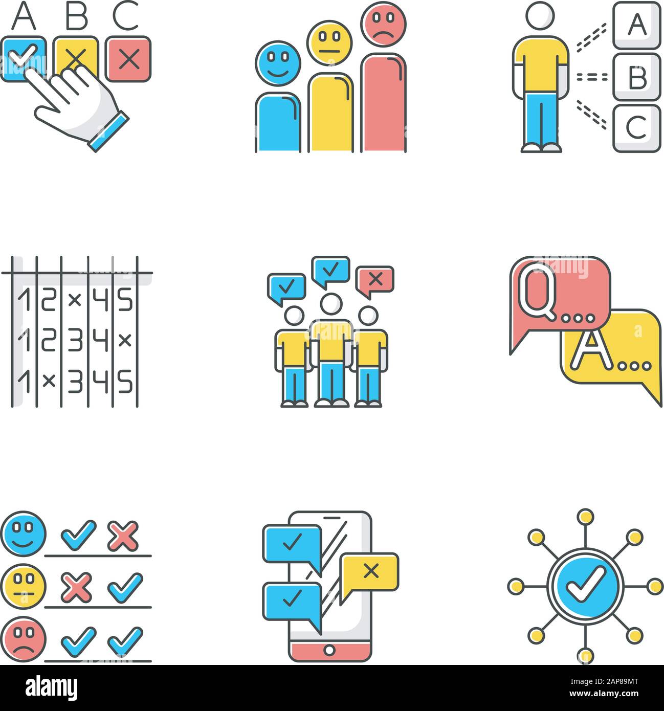 Survey color icons set. Choosing checkbox. Correct and wrong answer ... Survey color icons set. Choosing checkbox. Correct and wrong answer ...