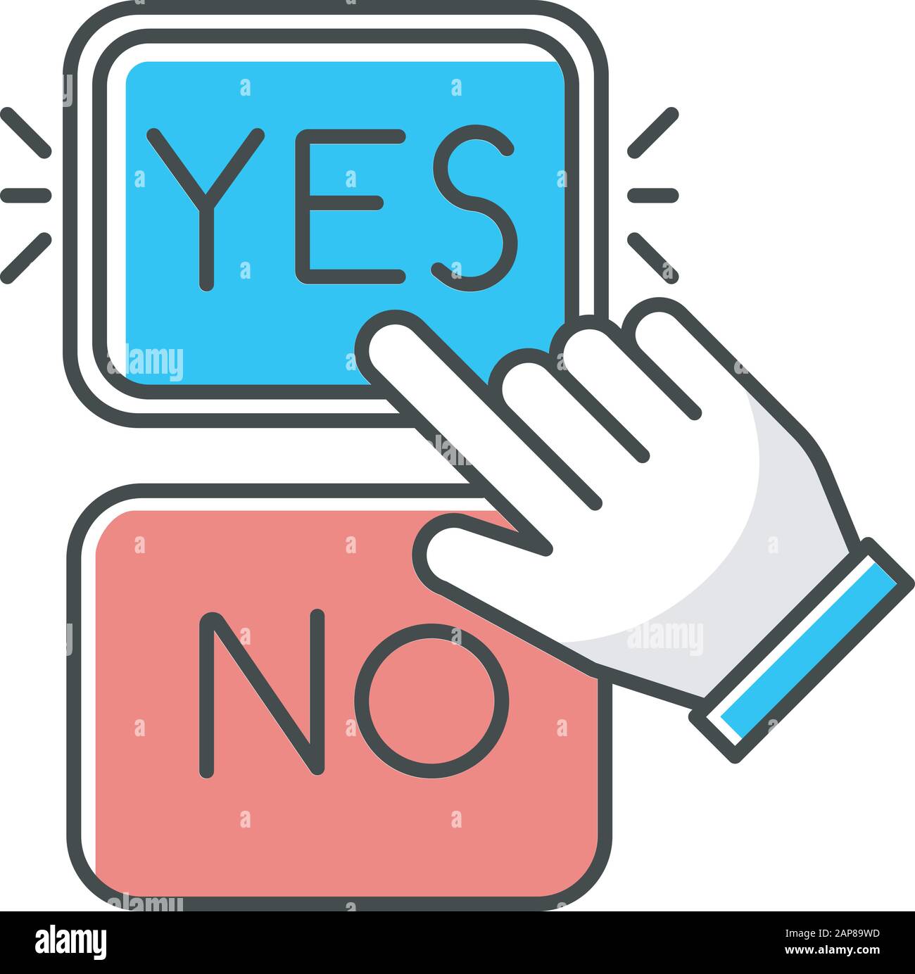 Choose option color icon. Yes and no buttons. Hand clicking option ...