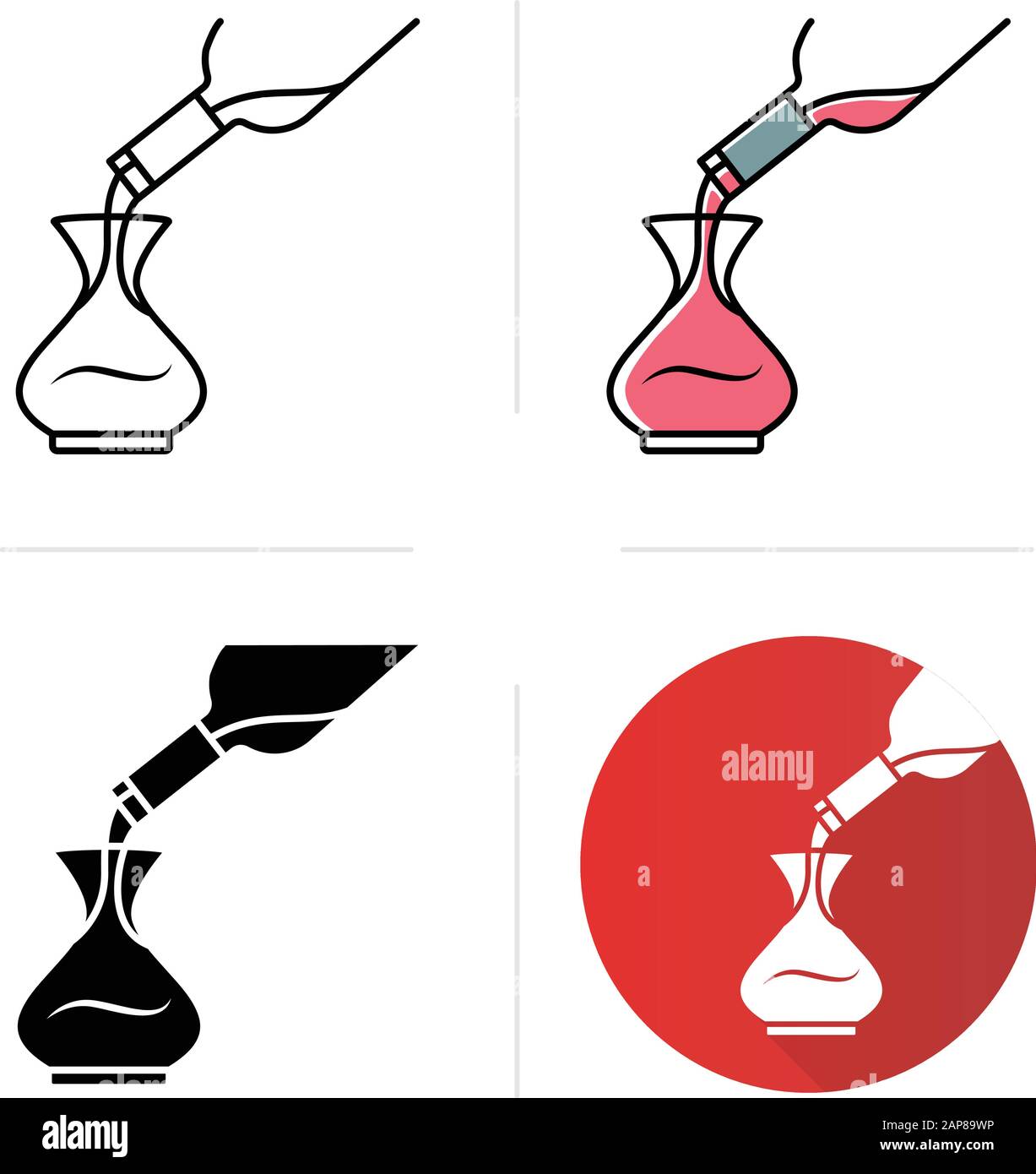 Dessert wine decantering icons set. Alcohol beverage pouring in ...