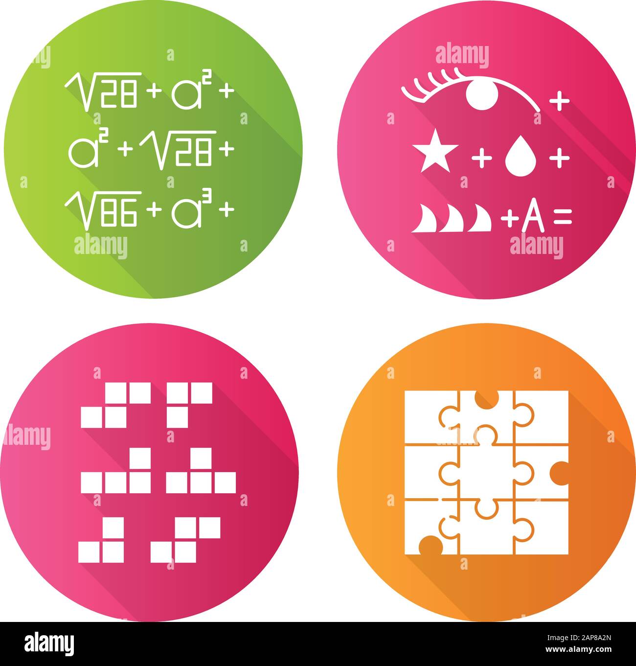 Puzzles and riddles flat design long shadow glyph icons set. Rebus ...