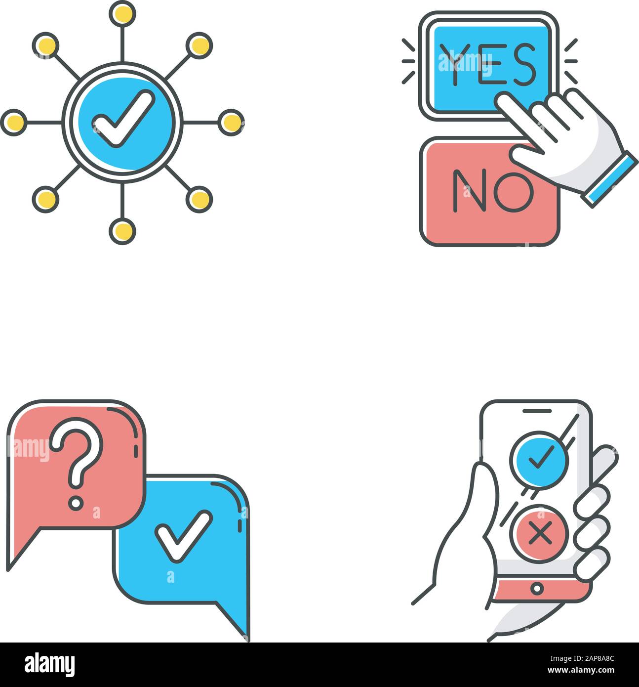 Survey Color Icons Set Correct Answer Approve Option Spread Structure Yes And No Button