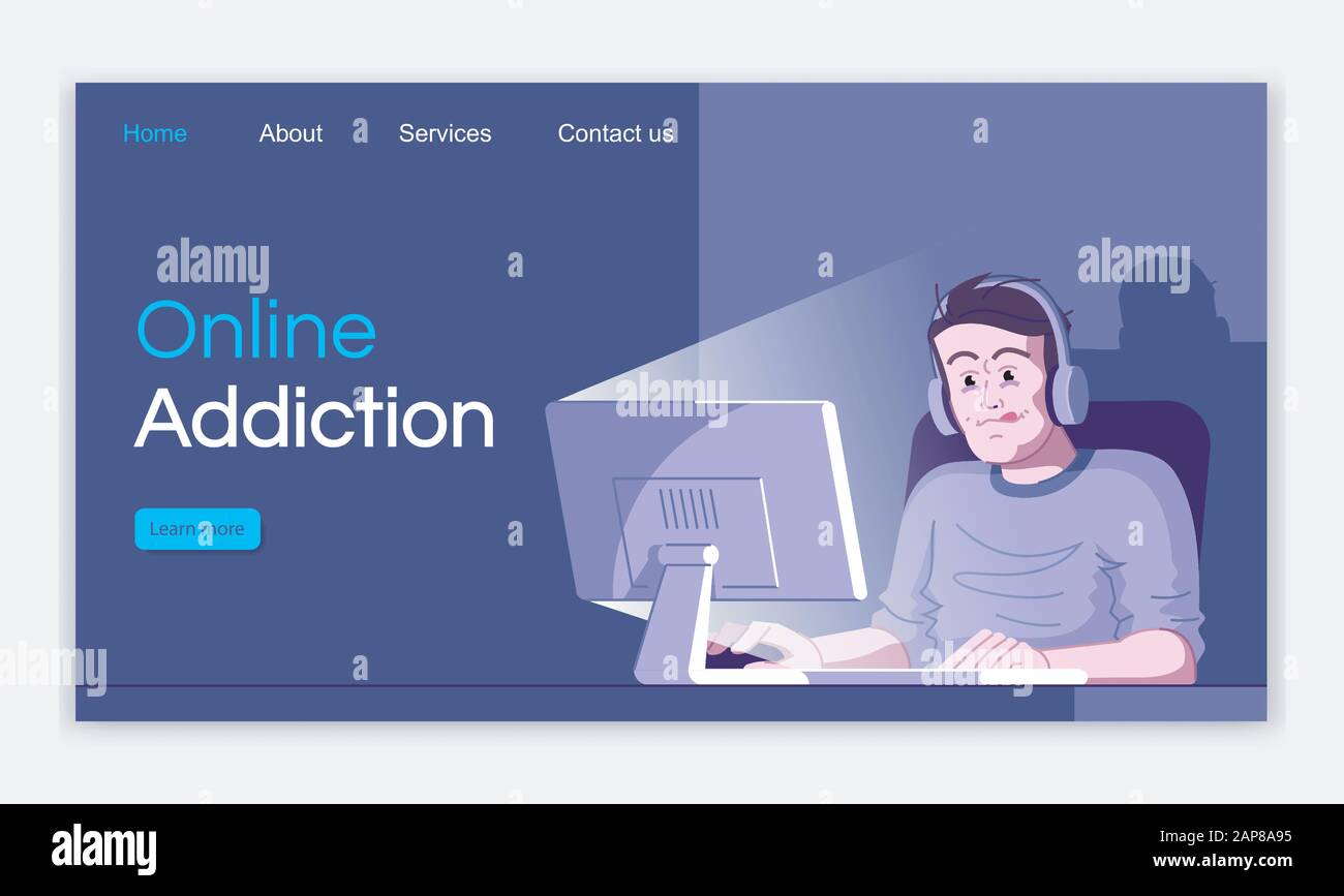 Online addiction landing page vector template. Gaming obsession website ...