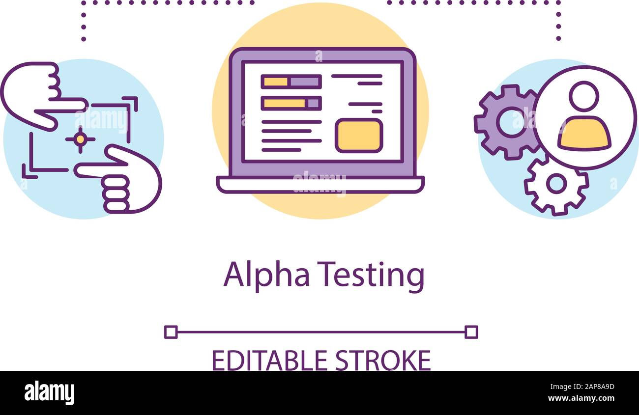Alpha testing concept icon. Intentifying bugs before release thin line ...