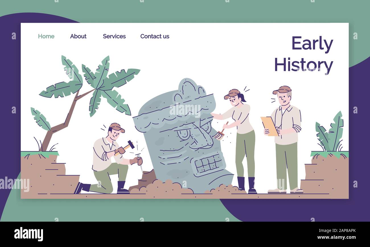 Early history landing page vector template. Study of lost civilizations ...