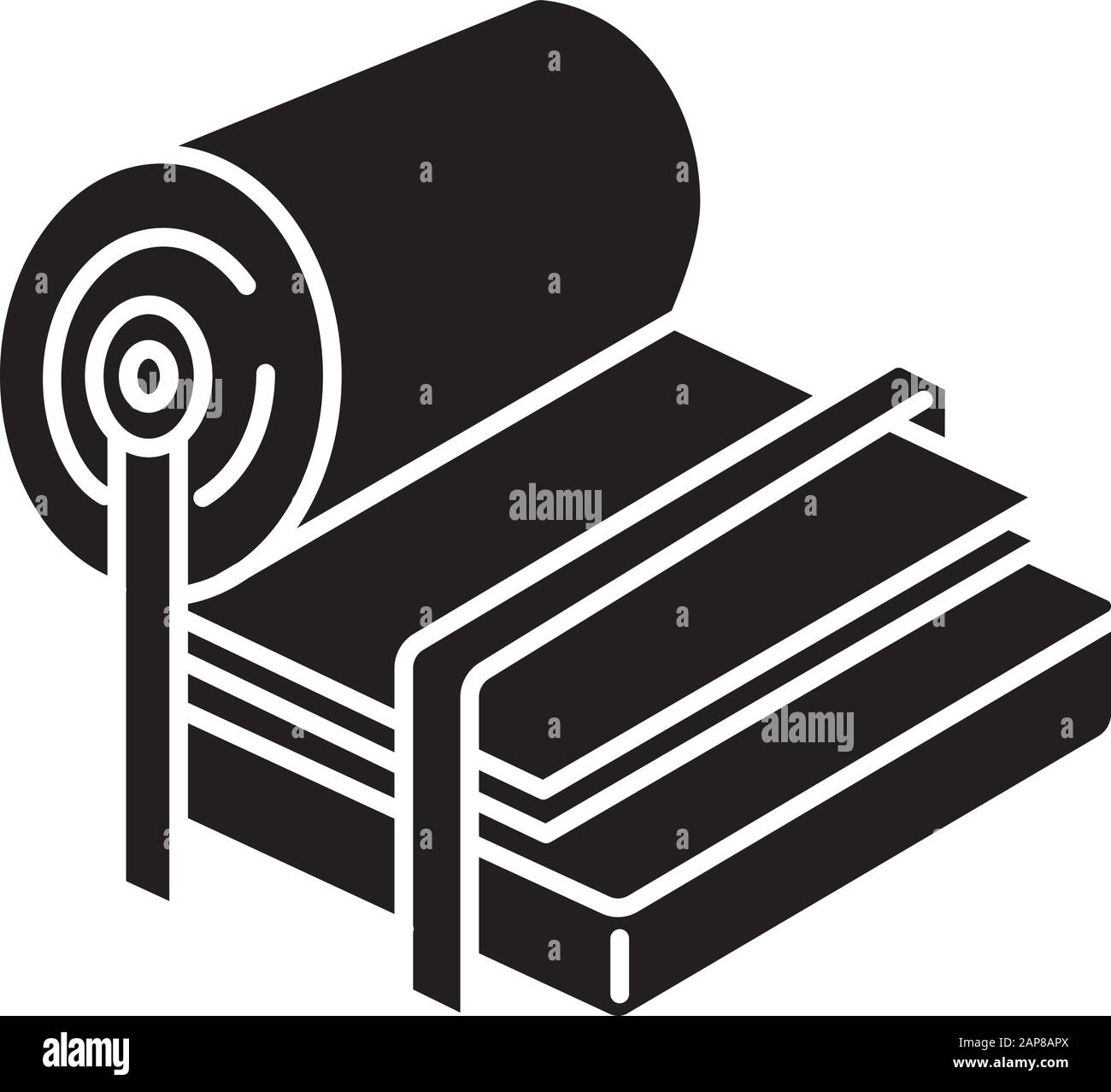 Pulp and paper industry glyph icon. Canvas production. Blank sheet on ...