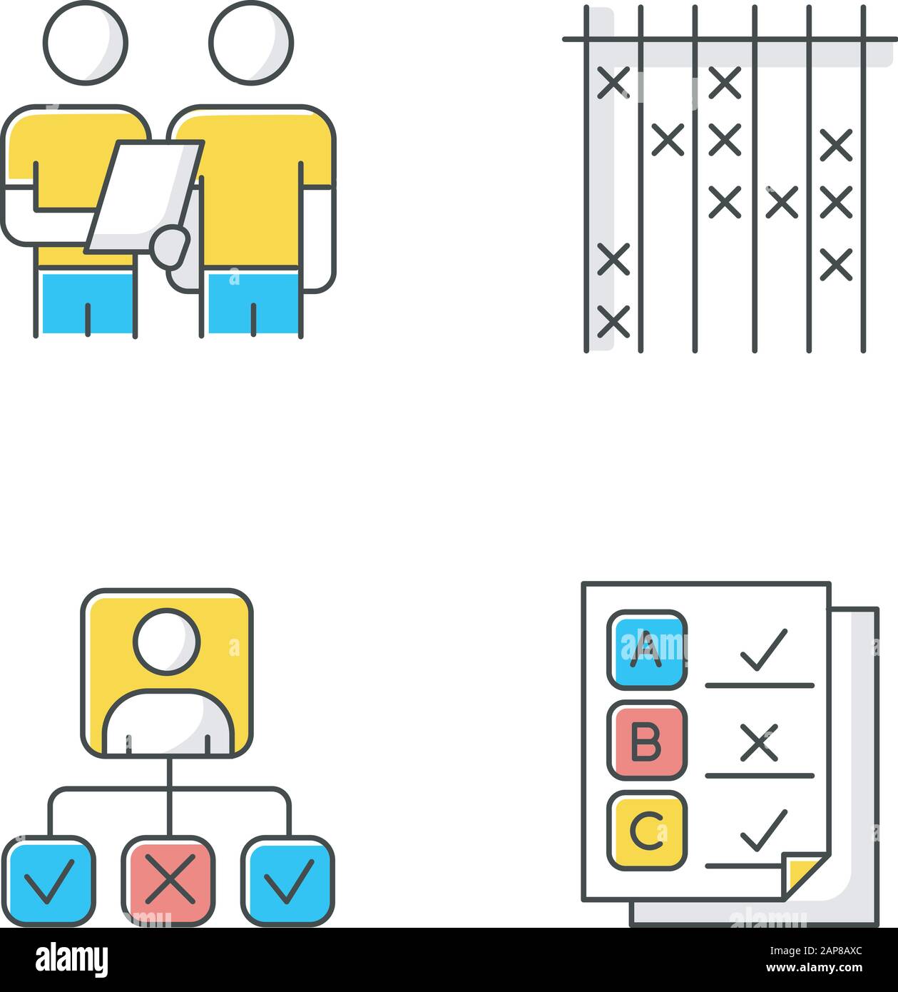 Survey color icons set. Interview, questioning. Checklist mark. Info ...