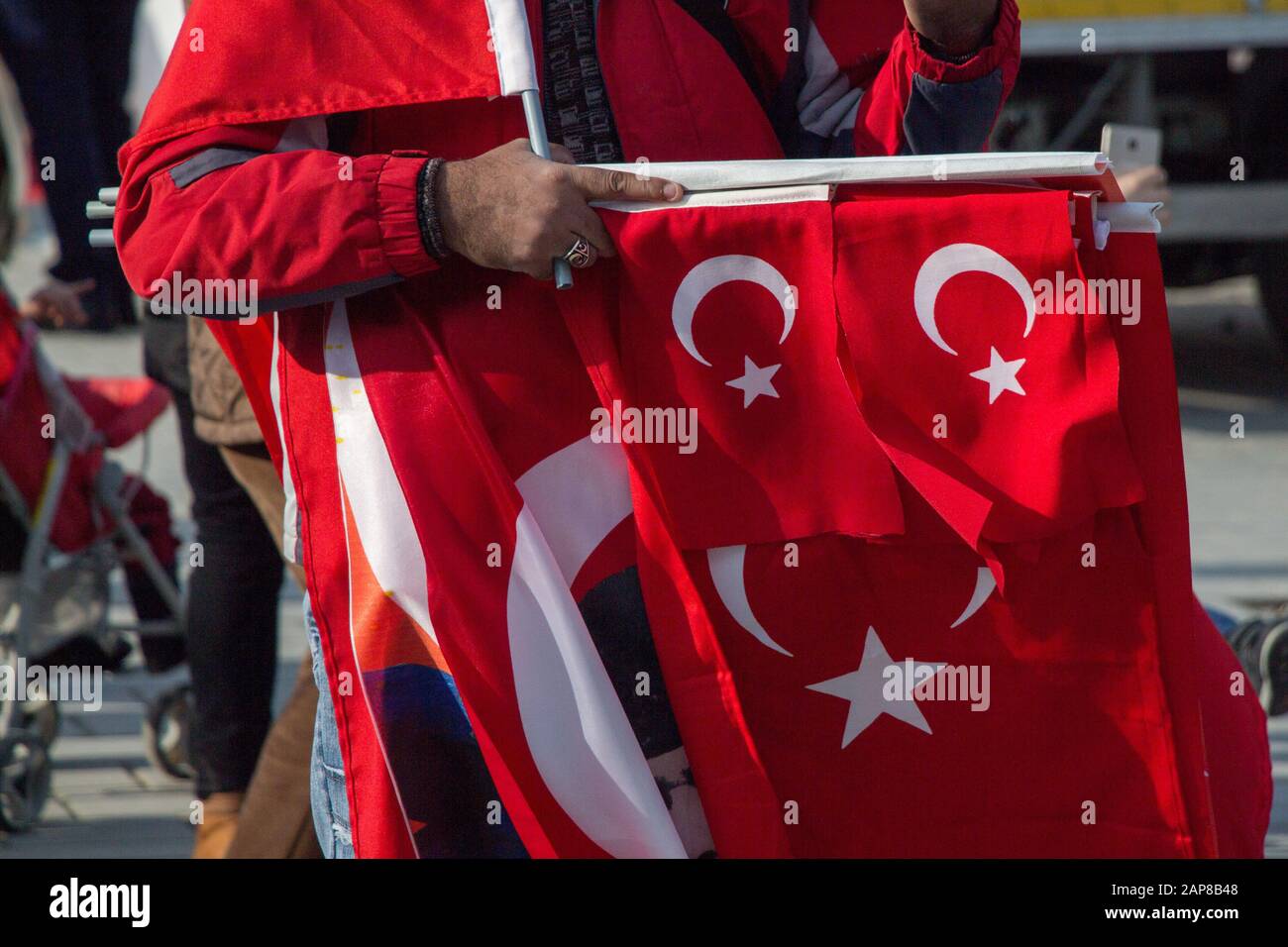 Turkish national flag hanging in the street in open air Stock Photo - Alamy