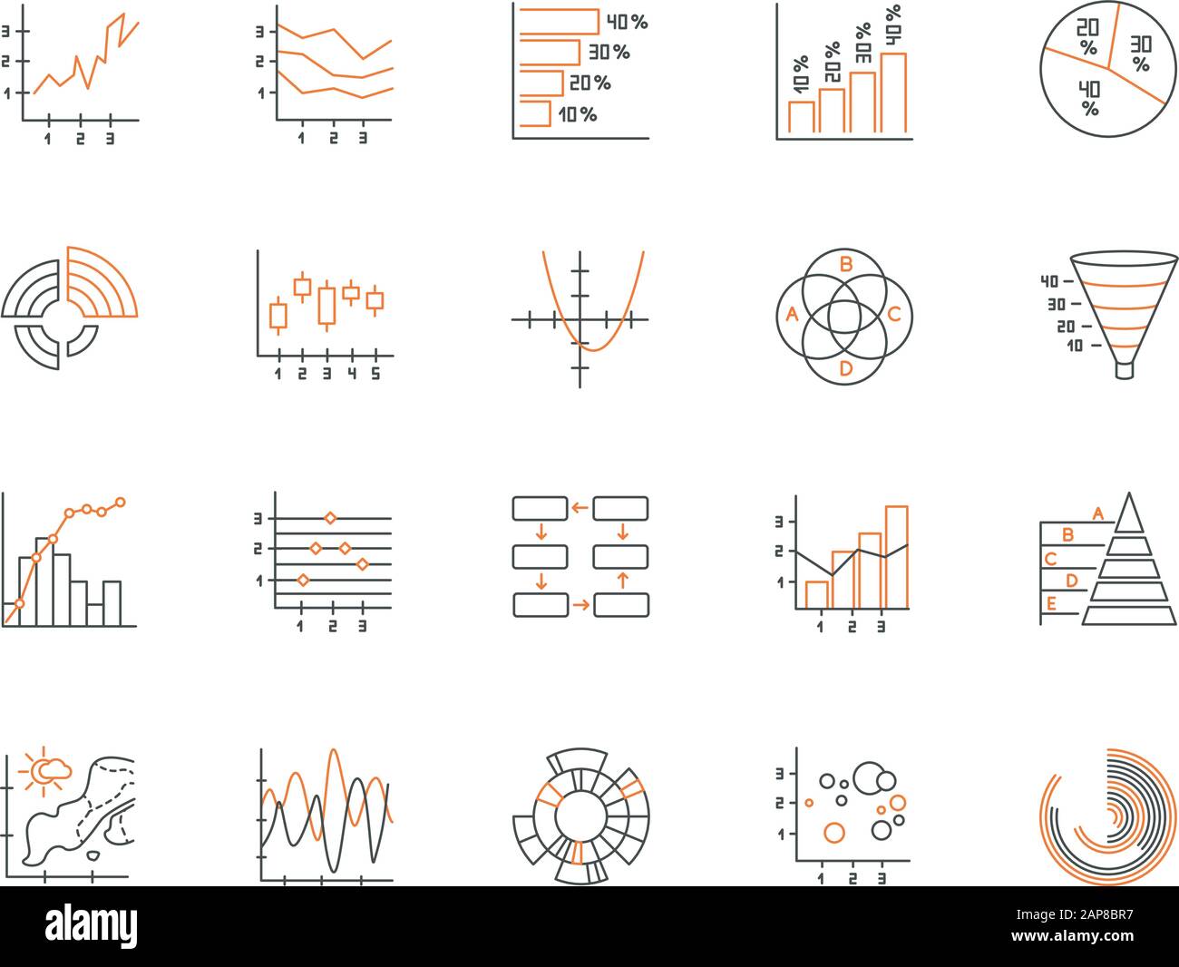 Chart And Graph Linear Icons Set Round Diagram Histogram Area Chart Pareto Curve