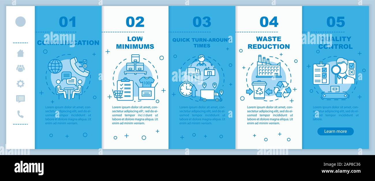 Advantages of local production onboarding mobile web pages vector template. Responsive ...