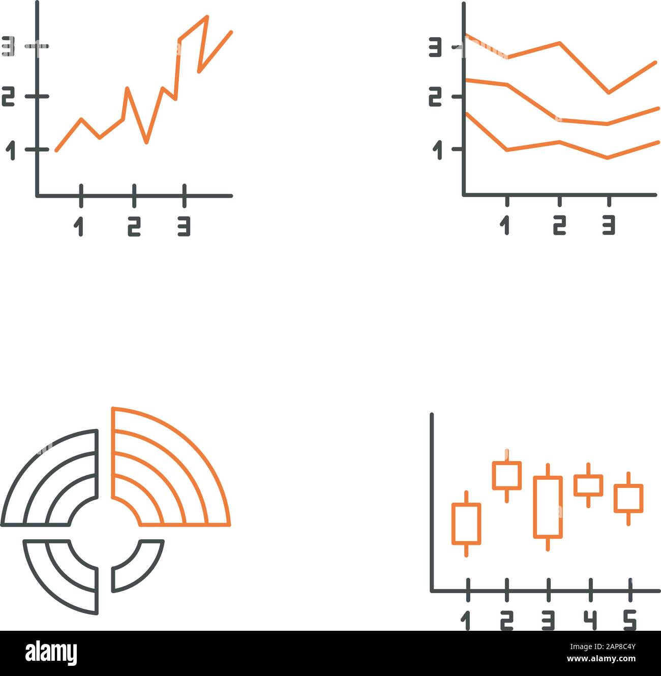 Chart and graph linear icons set. Radial diagram with increasing values ...
