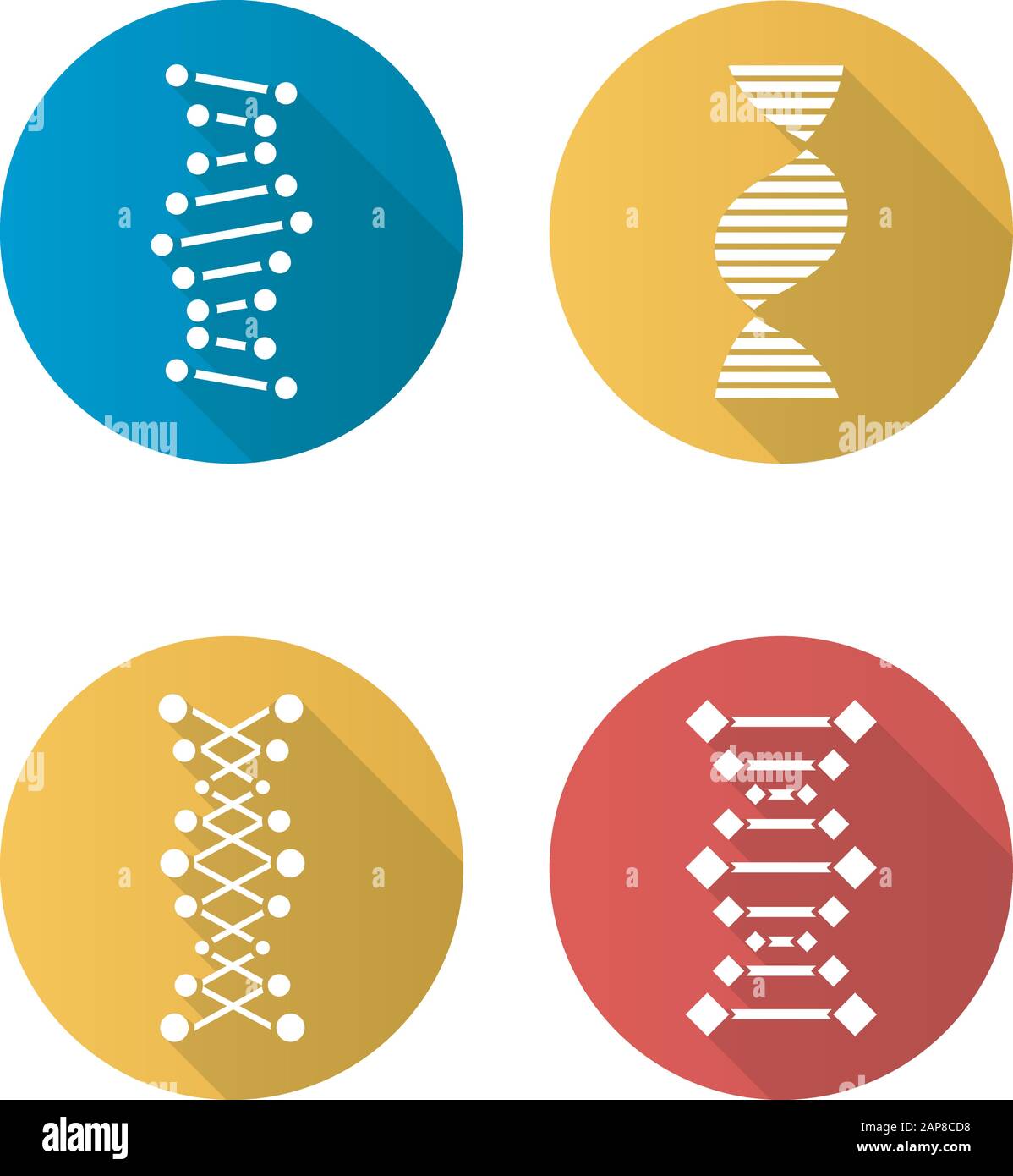 DNA chain flat design long shadow glyph icons set. Deoxyribonucleic ...