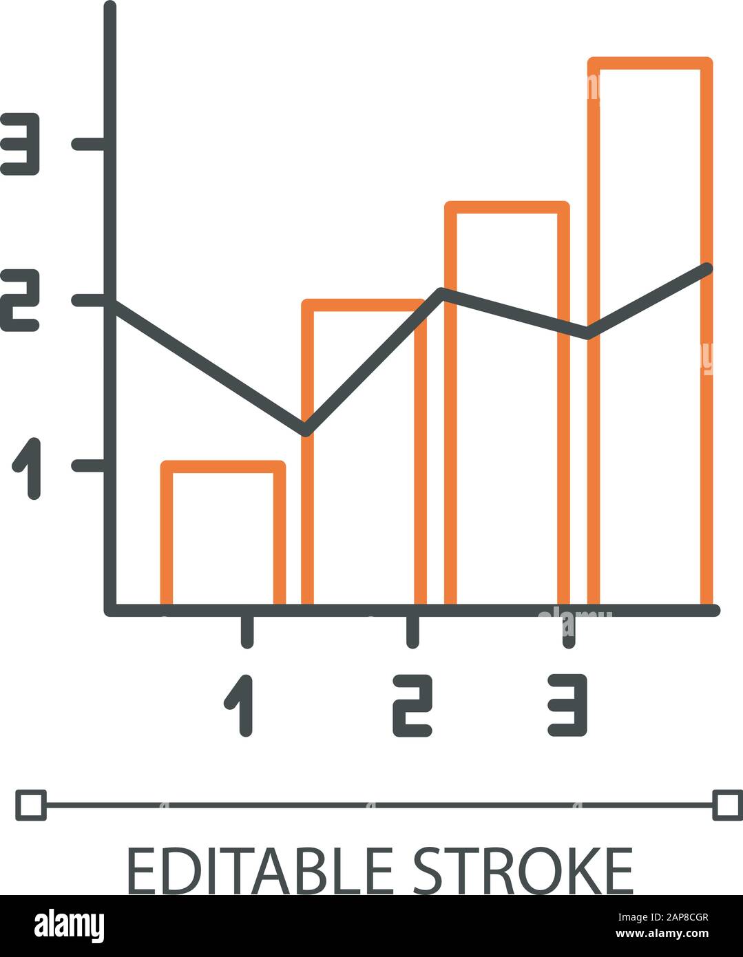 Mixed chart linear icon. Vertical histogram with linear elements ...