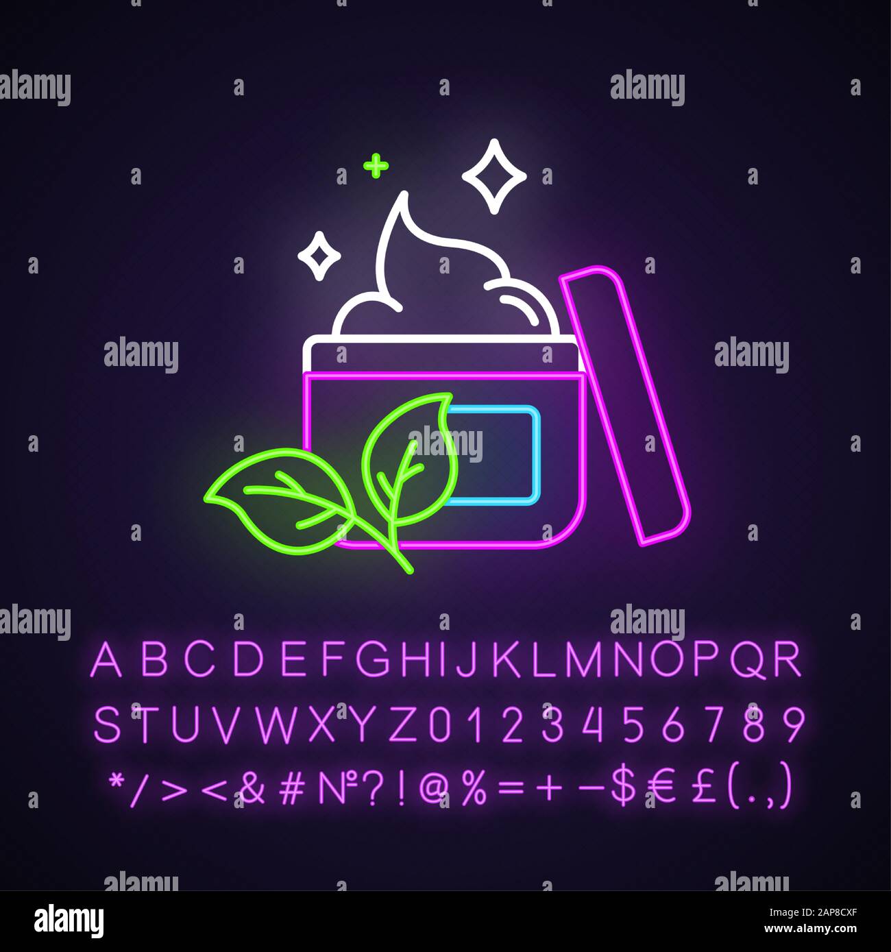 Natural face cream jar neon light icon. Skincare product. Chemical free ...