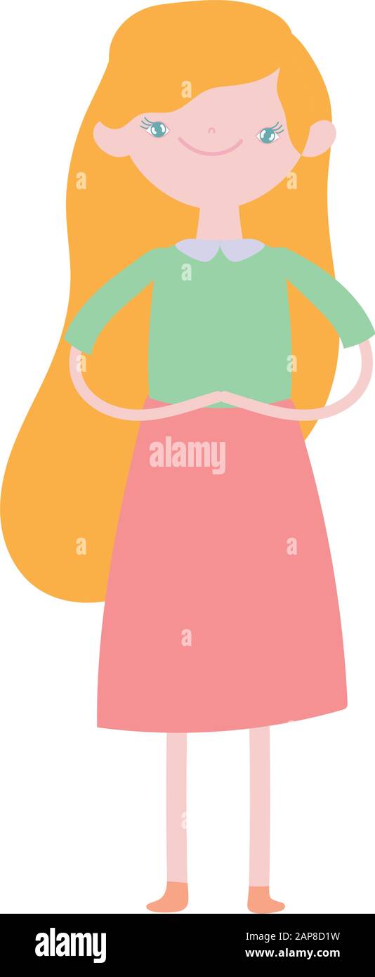 cute young woman standing long hair cartoon design vector illustration ...