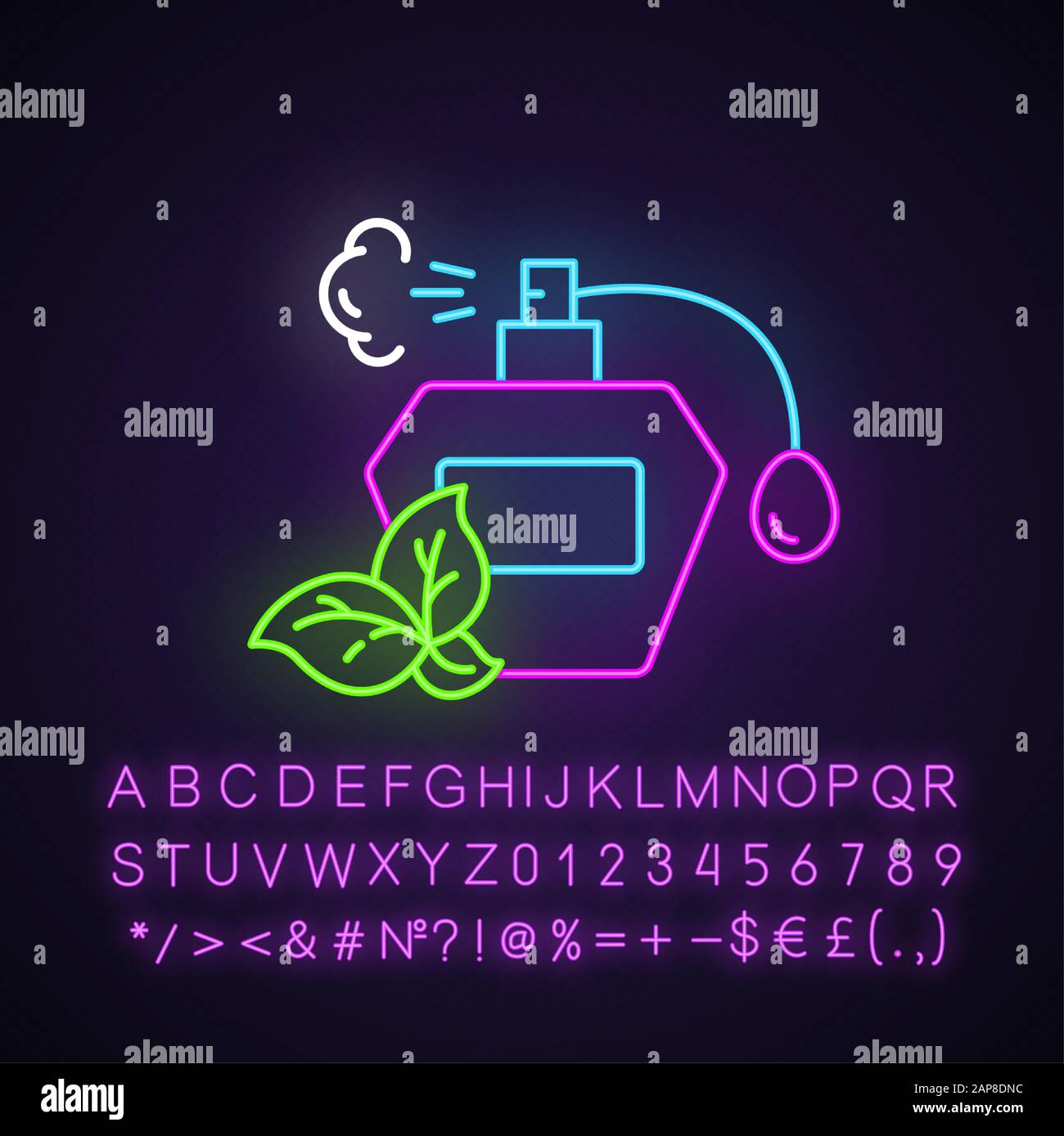 Perfume bottle neon light icon. Paraben free fragrance. Plant based ...