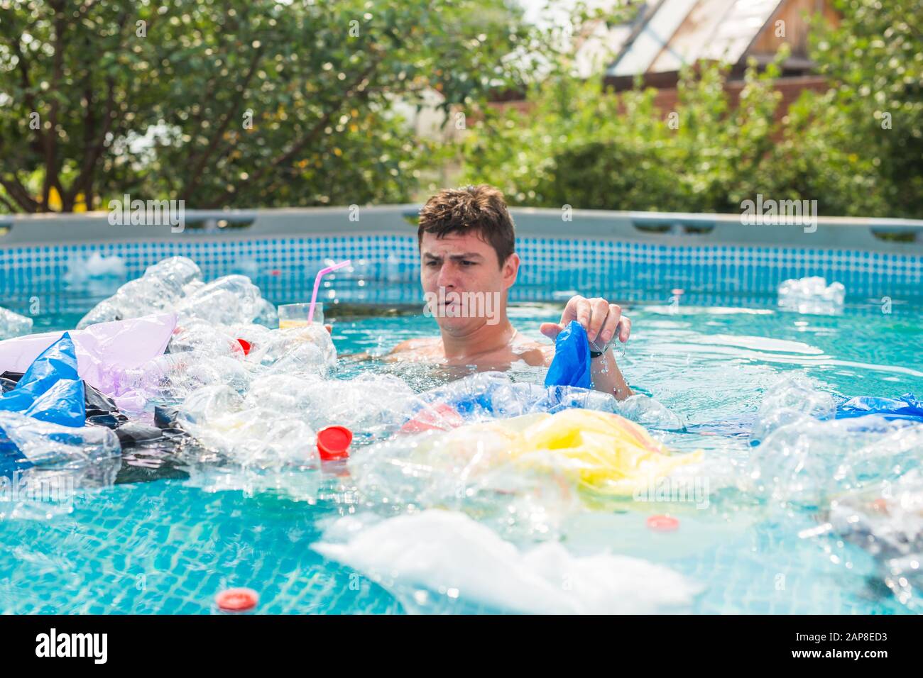 Ecology, plastic trash, environmental emergency and water pollution ...