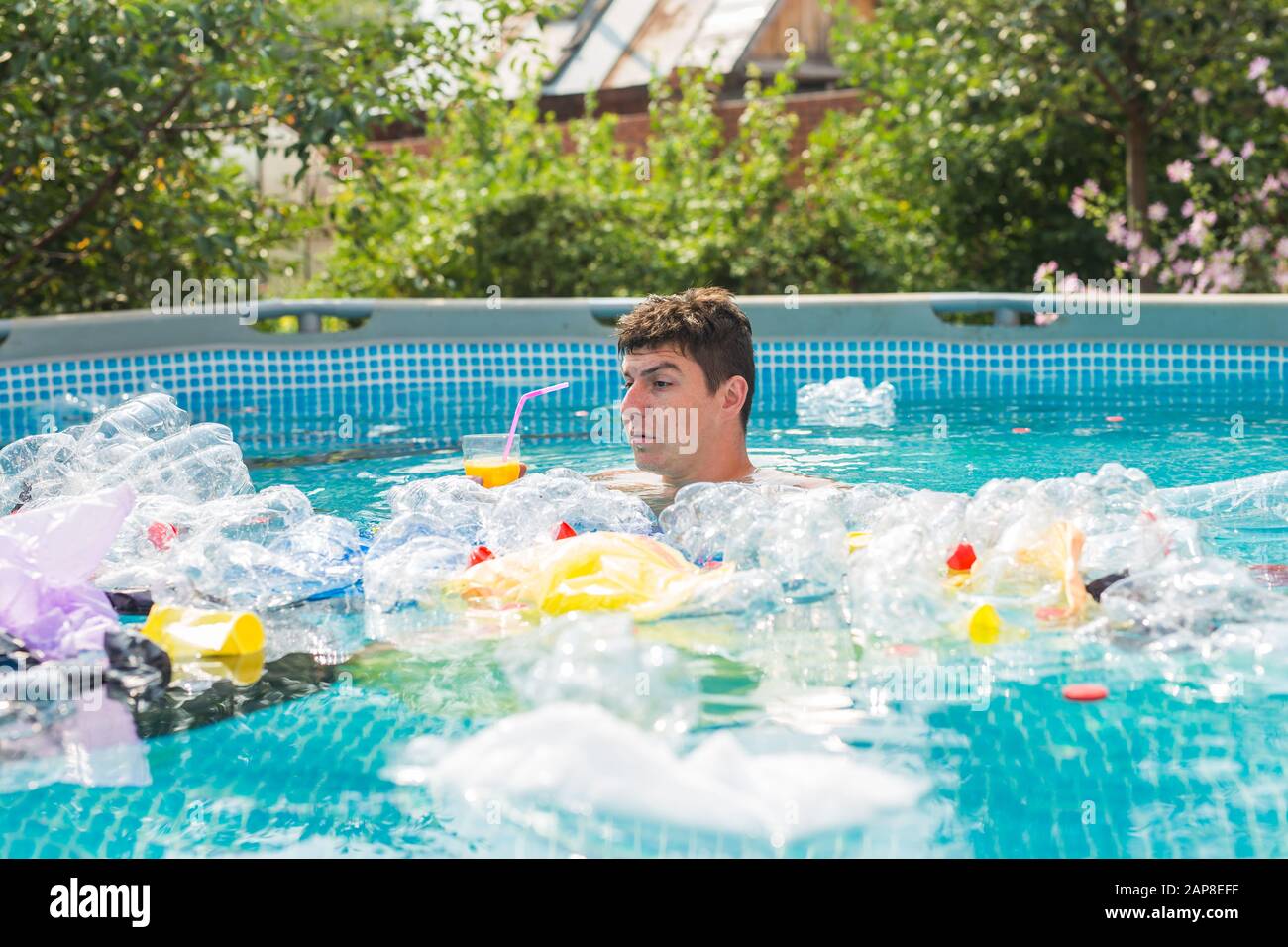 Ecology, plastic trash, environmental emergency and water pollution ...