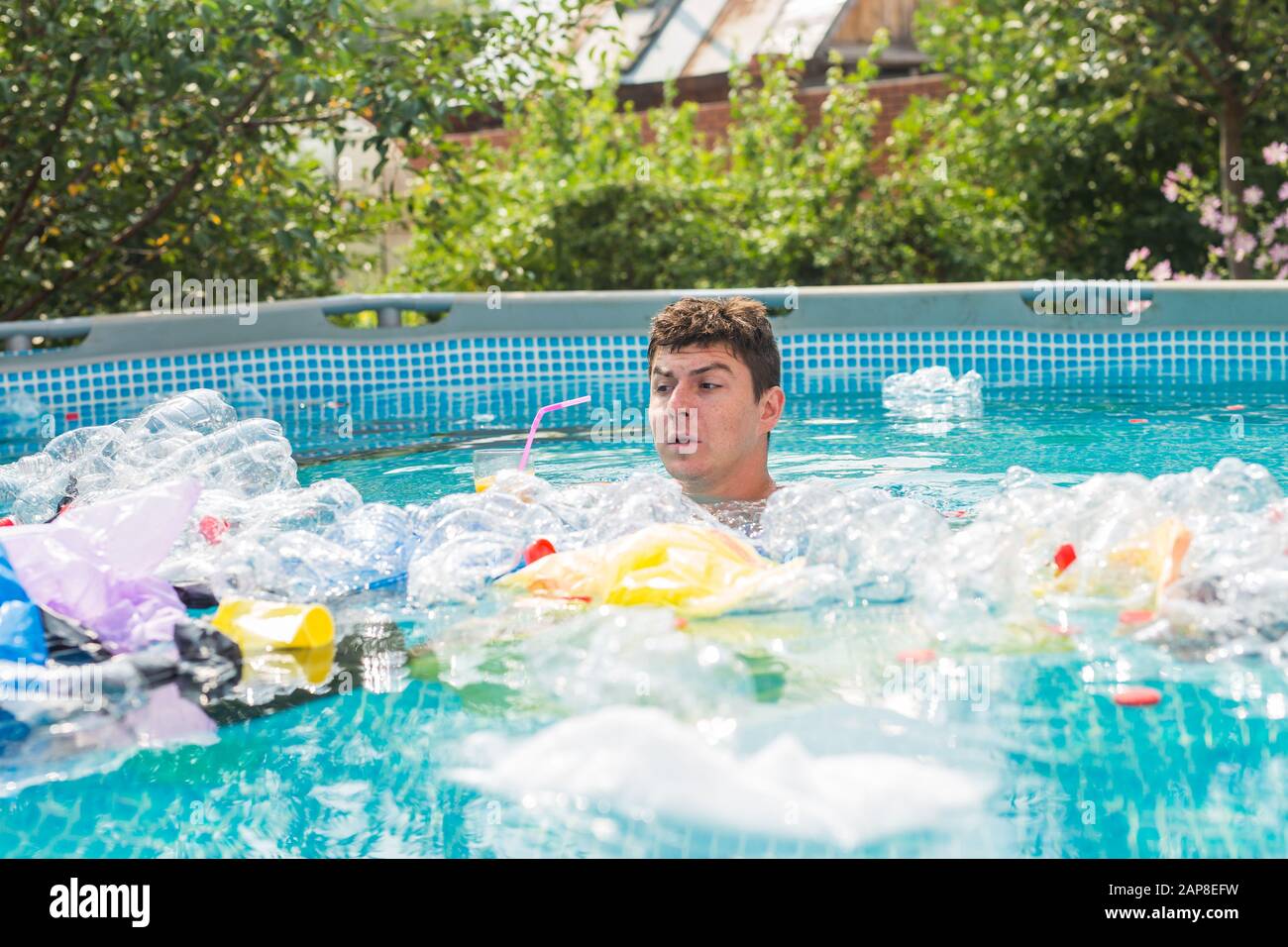 Ecology, plastic trash, environmental emergency and water pollution ...