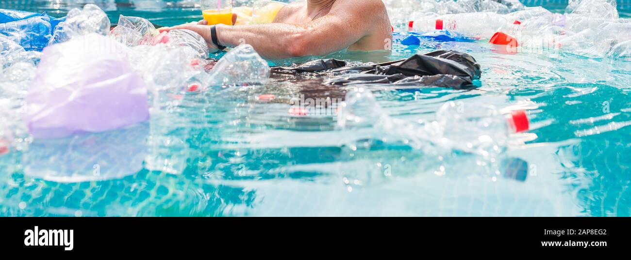 Ecology, plastic trash, environmental emergency and water pollution ...