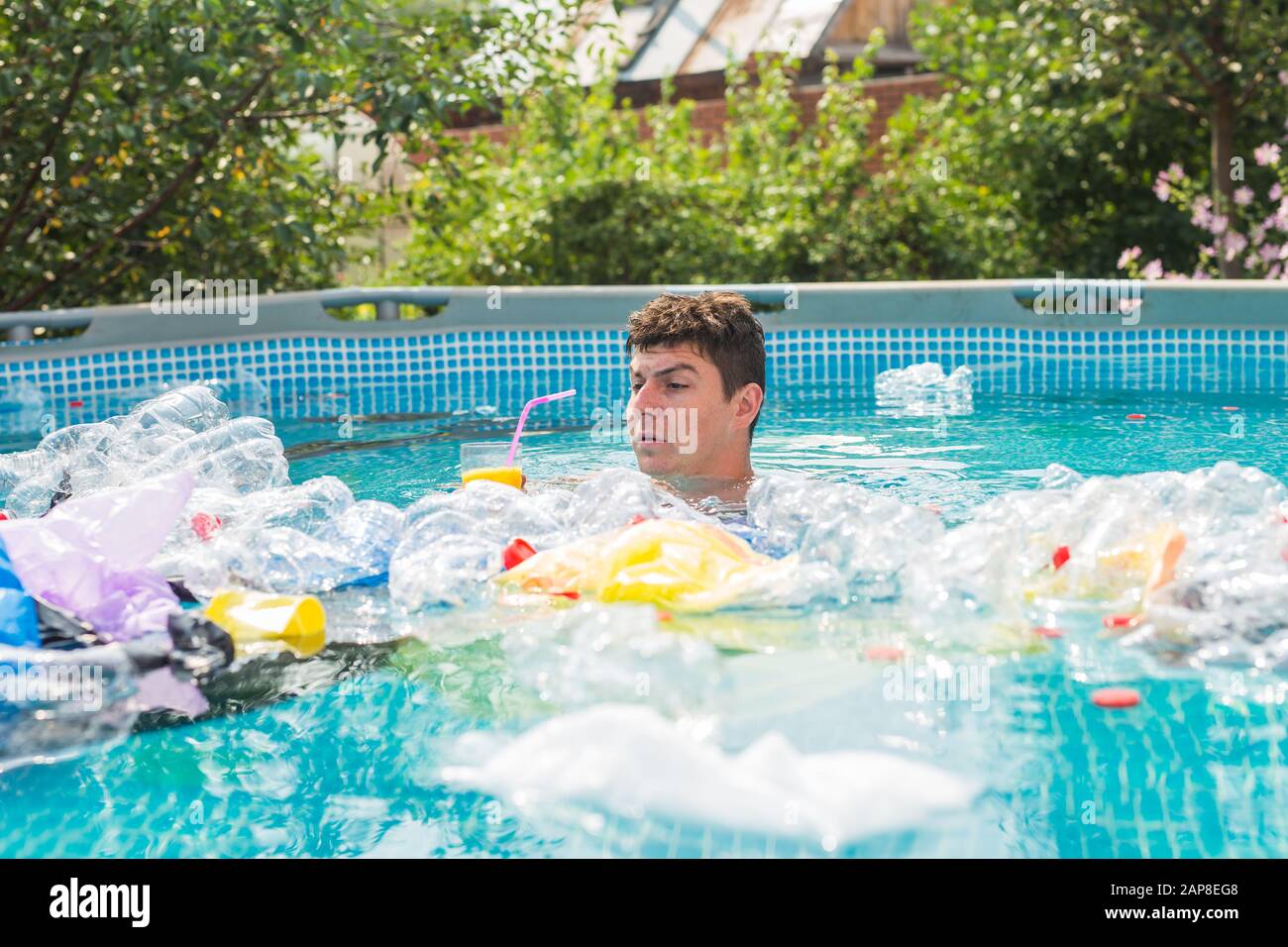 Ecology, plastic trash, environmental emergency and water pollution ...