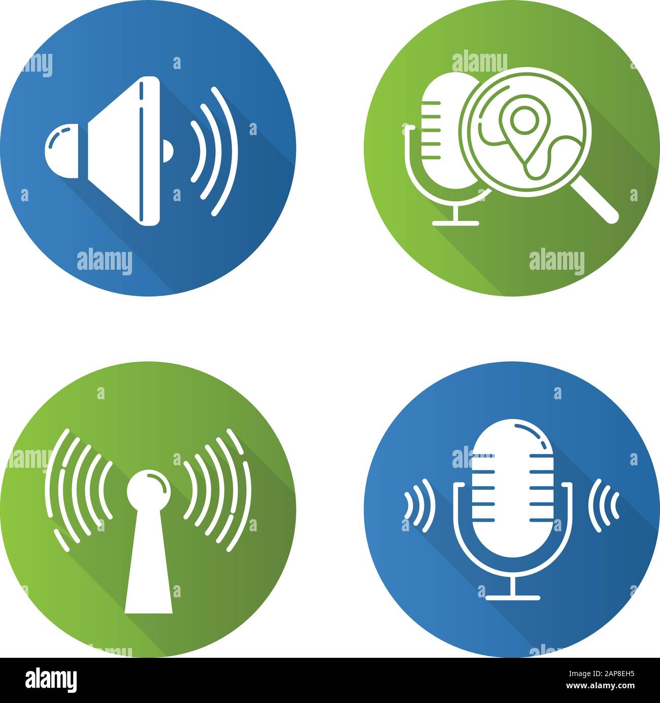 Voice control apps flat design long shadow glyph icons set. Mobile ...