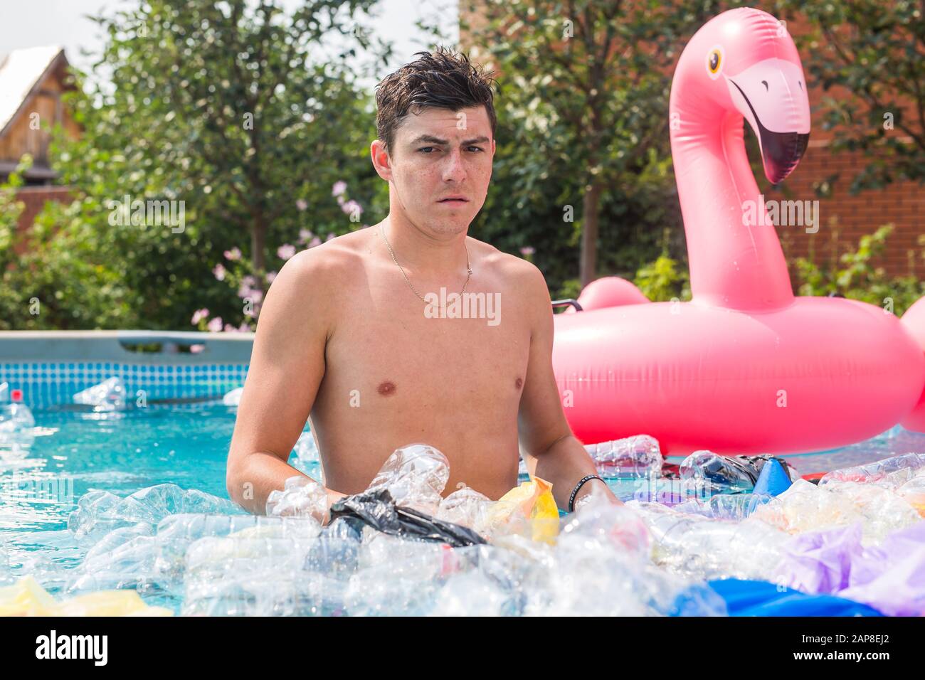 Ecology, plastic trash, environmental emergency and water pollution ...