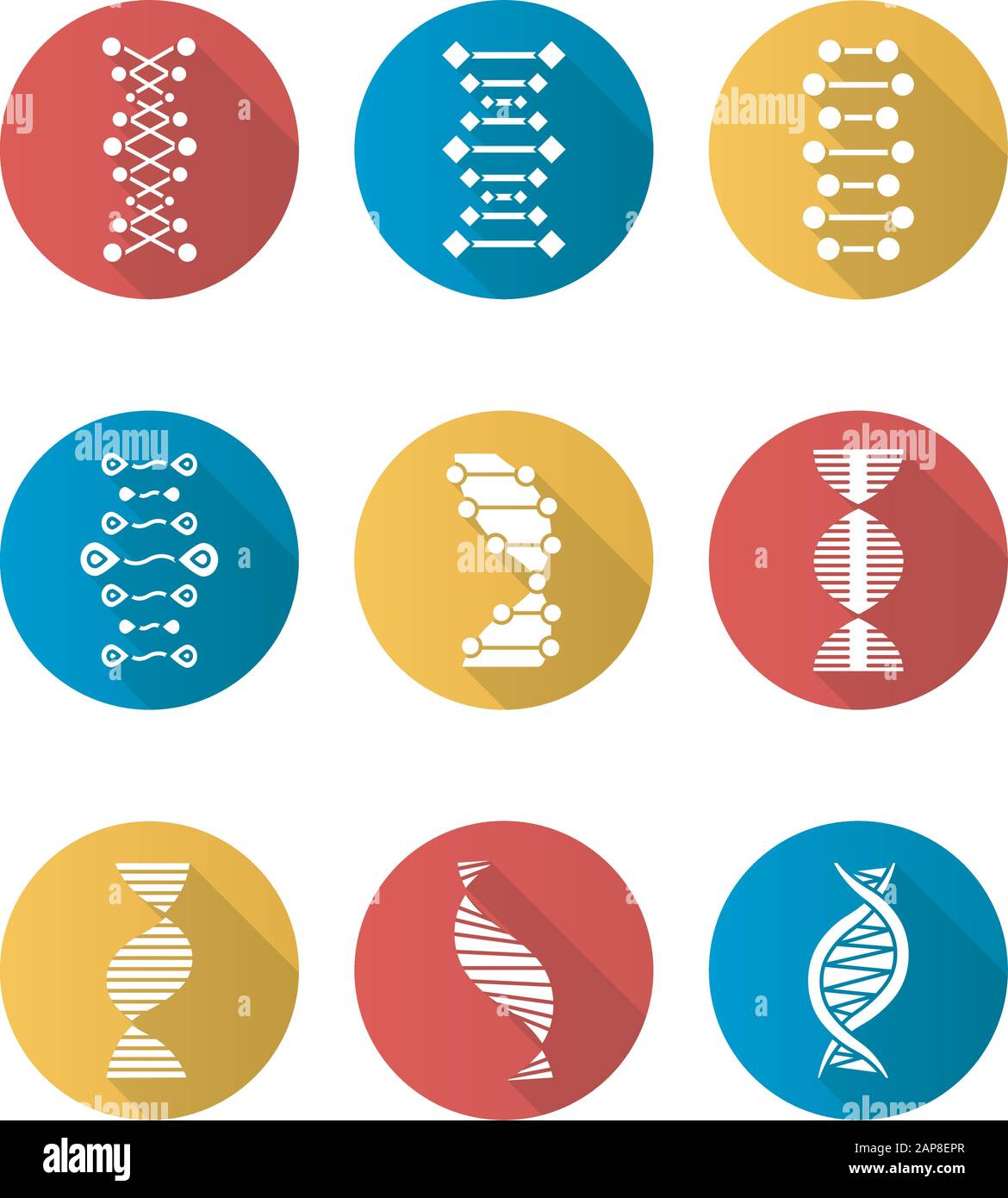DNA double helix flat design long shadow glyph icons set ...