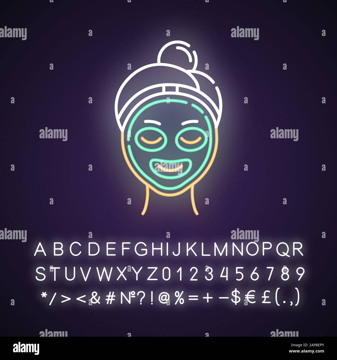 Vitamin C mask neon light icon. Skin care procedure. Facial beauty ...