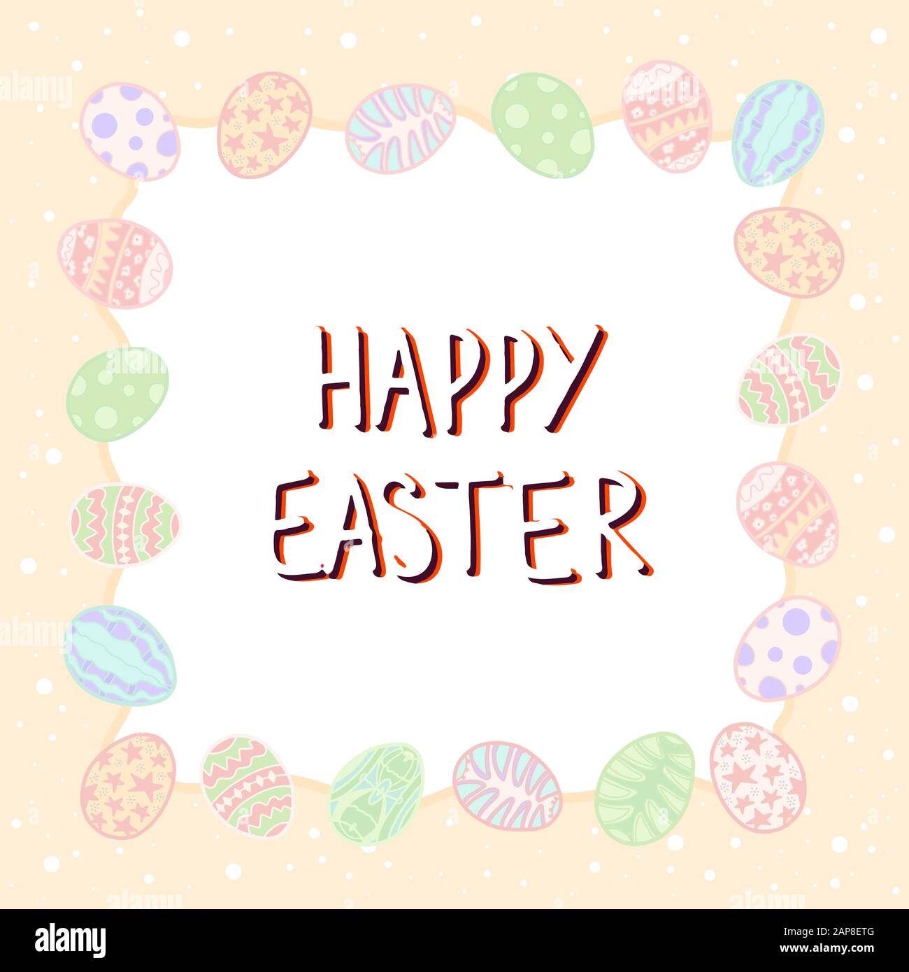 Happy easter square postcard with paschal eggs. Vector pastel holidays ...