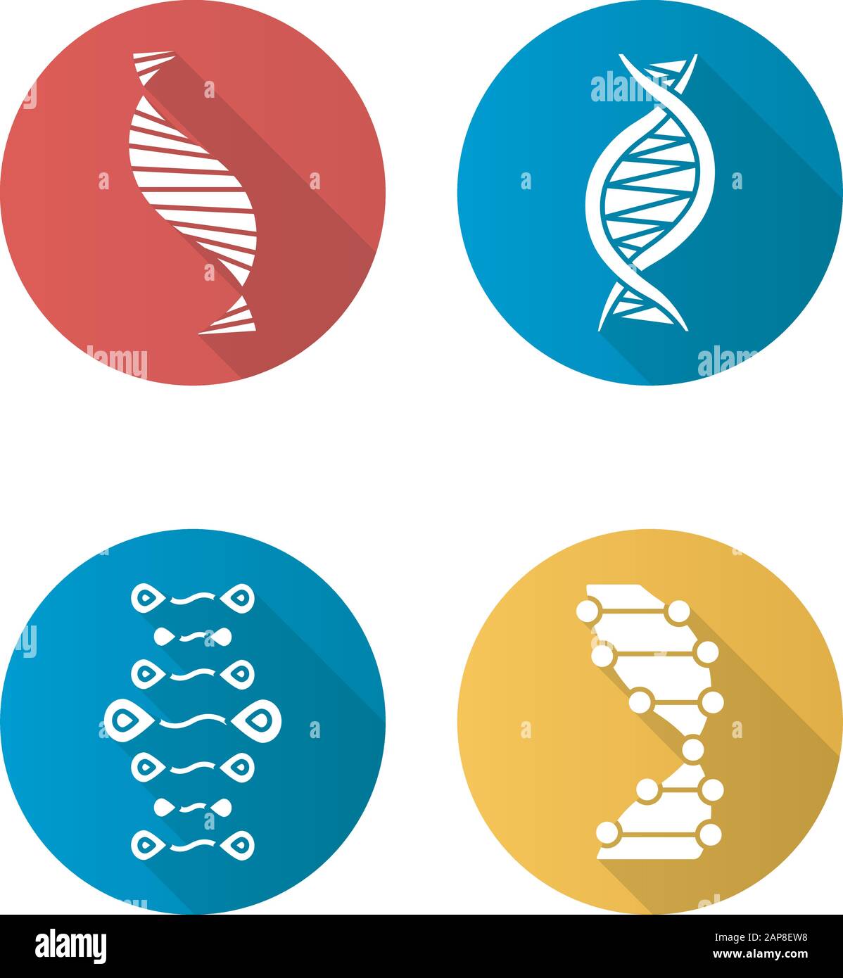 DNA strands flat design long shadow glyph icons set. Deoxyribonucleic ...