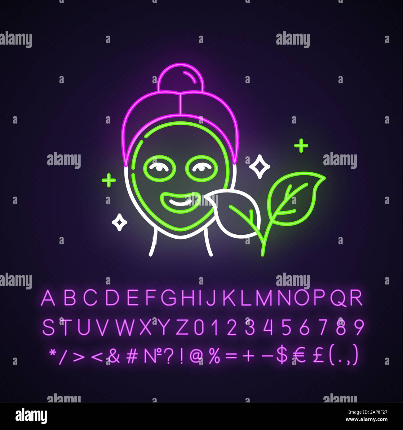 Face mask neon light icon. Skincare routine. Plant-based. Beauty ...
