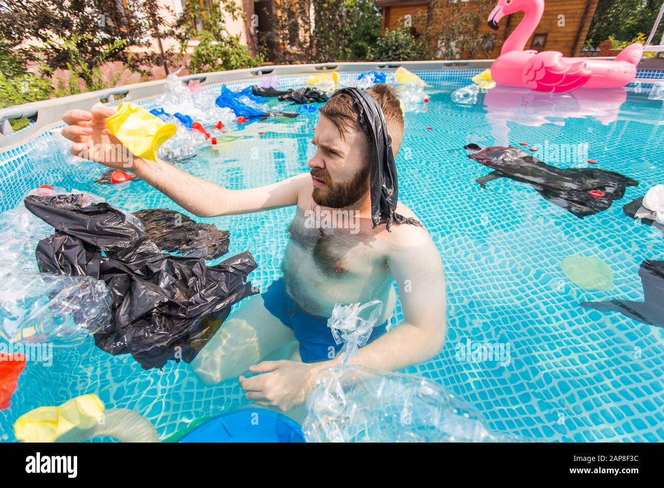 Ecology, plastic trash, environmental emergency and water pollution ...