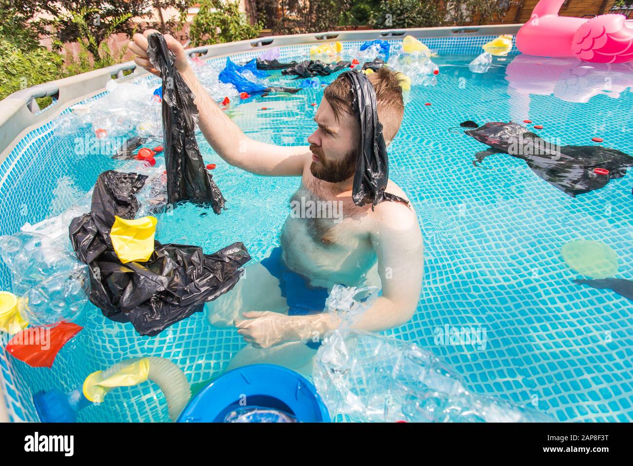 Ecology, plastic trash, environmental emergency and water pollution ...