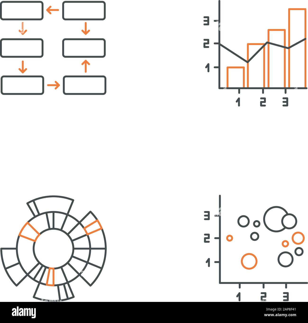 Chart and graph linear icons set. Data connection. Mixed chart ...