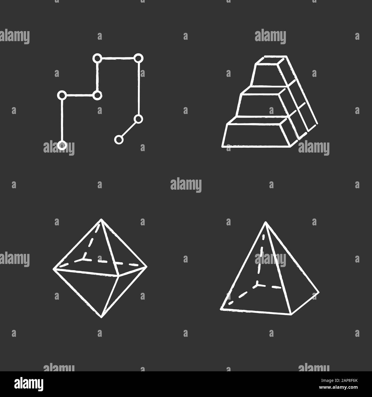 Geometric figures chalk icons set. Connected lines with points. Stock ...