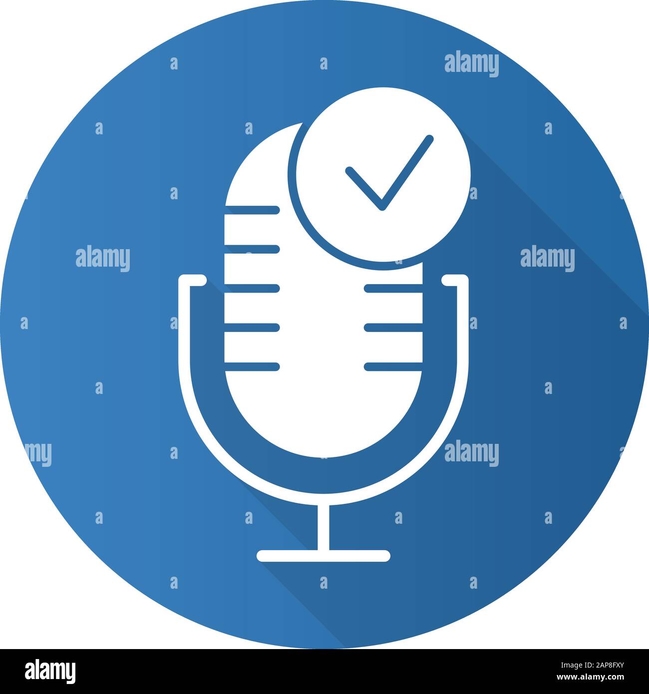 Blue microphone installation flat design long shadow glyph icon. Sound ...