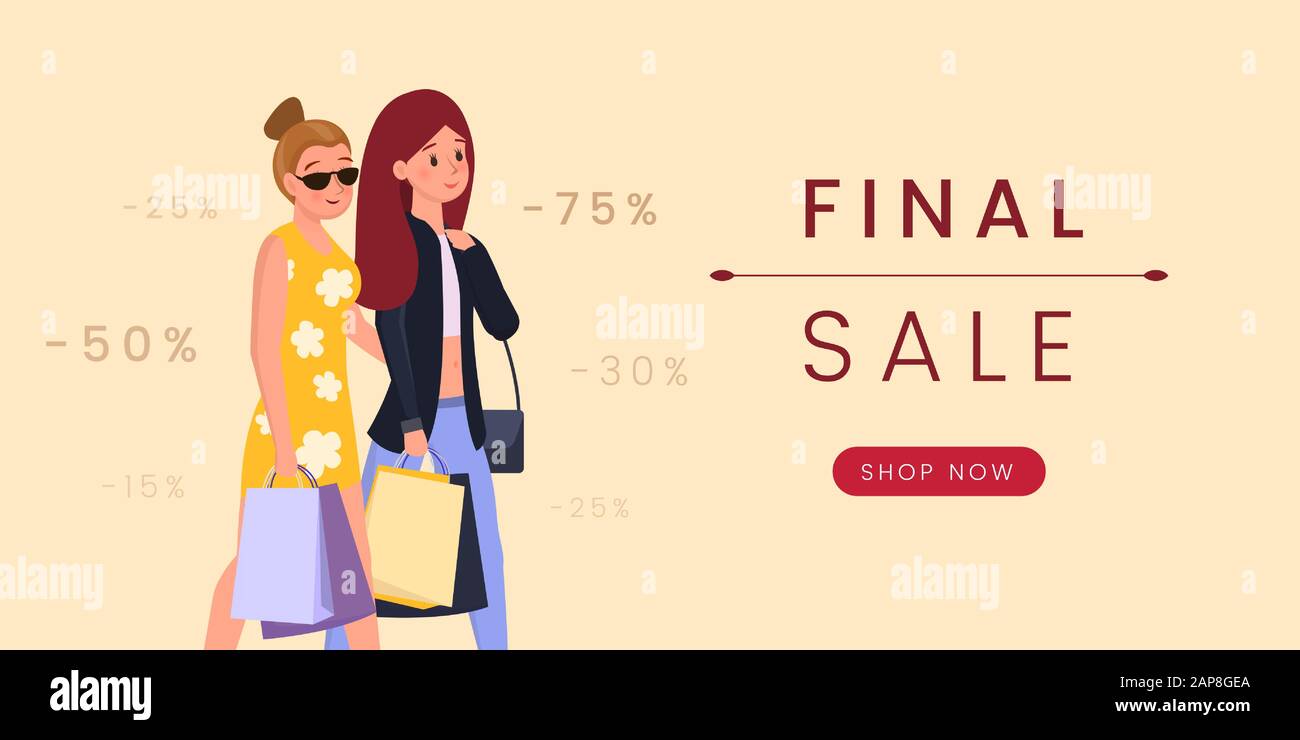 Final sale vector landing page template. Elegant girls, shopaholics ...