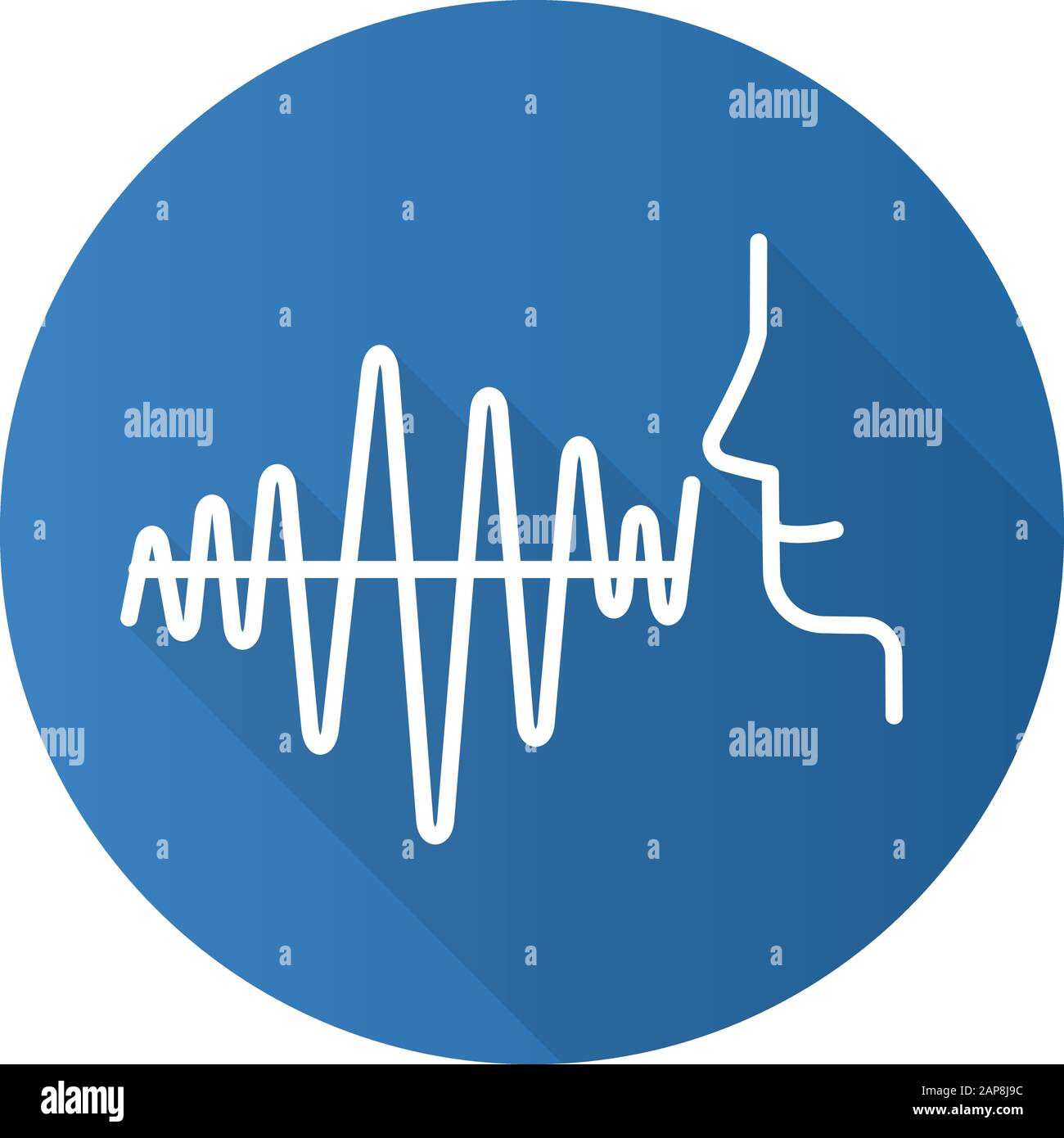 Blue curvy soundwave flat design long shadow glyph icon. Voice ...