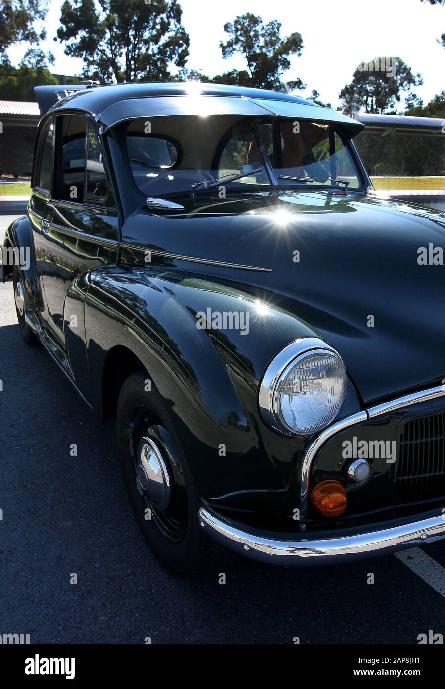 Classic cars: A front cropped view of a green classic collectors ...