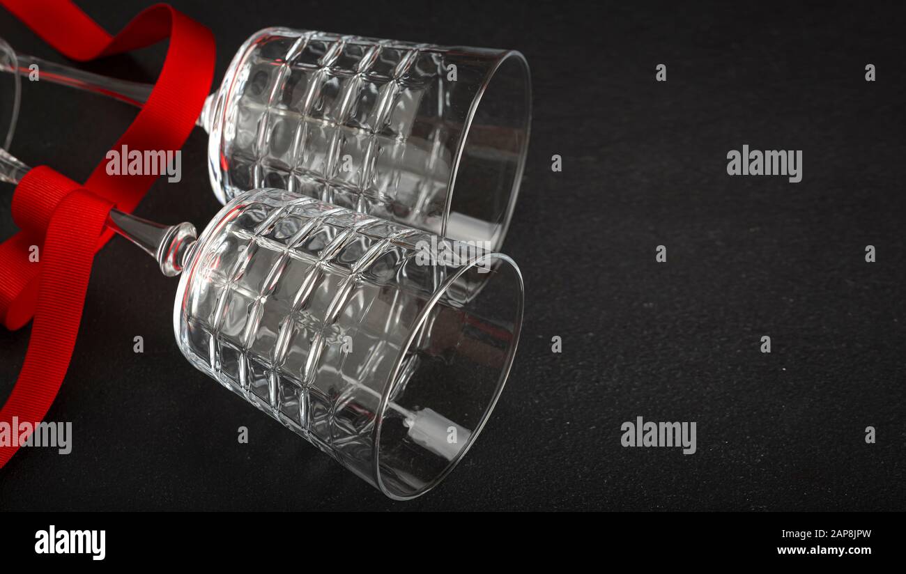 two glasses, ribbon rose, ribbon heart, glass wineglass, wine bottle ...