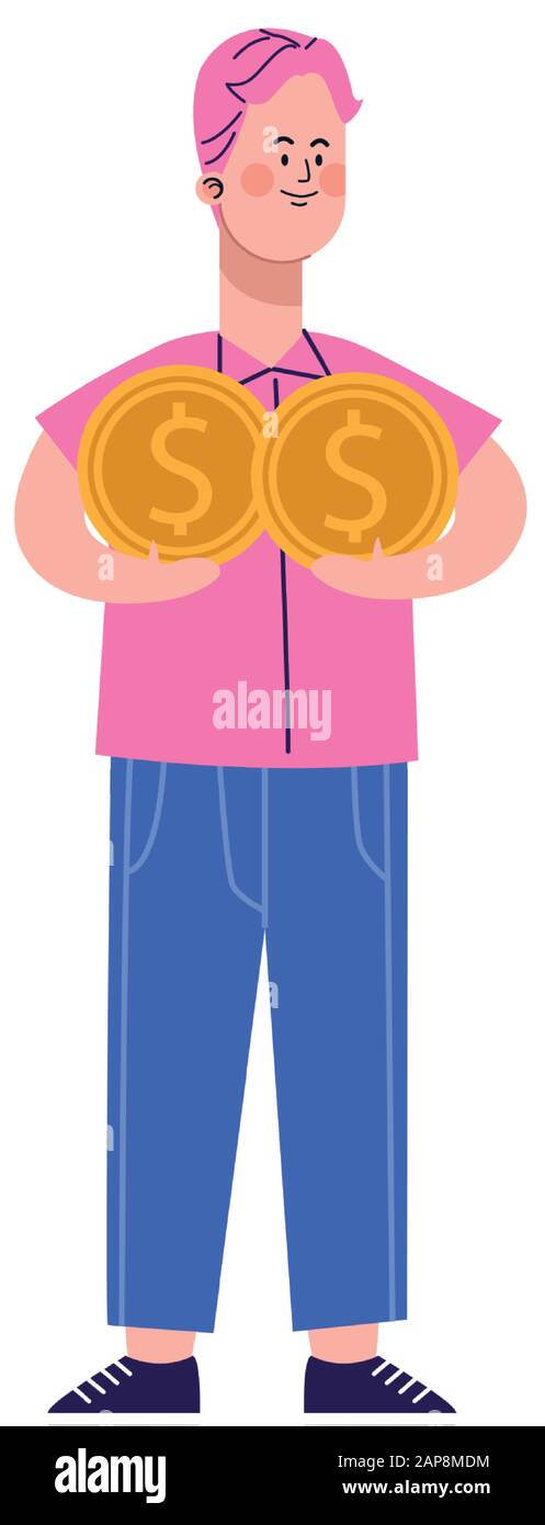 cartoon man with two coins icon, colorful design Stock Vector Image ...