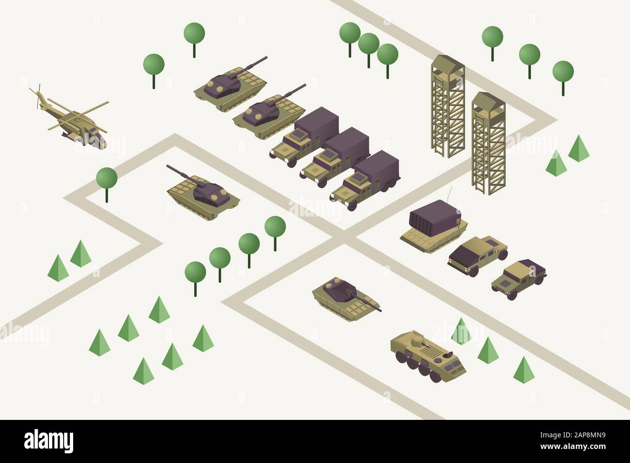 Military camp isometric vector illustration. Combat training ground ...