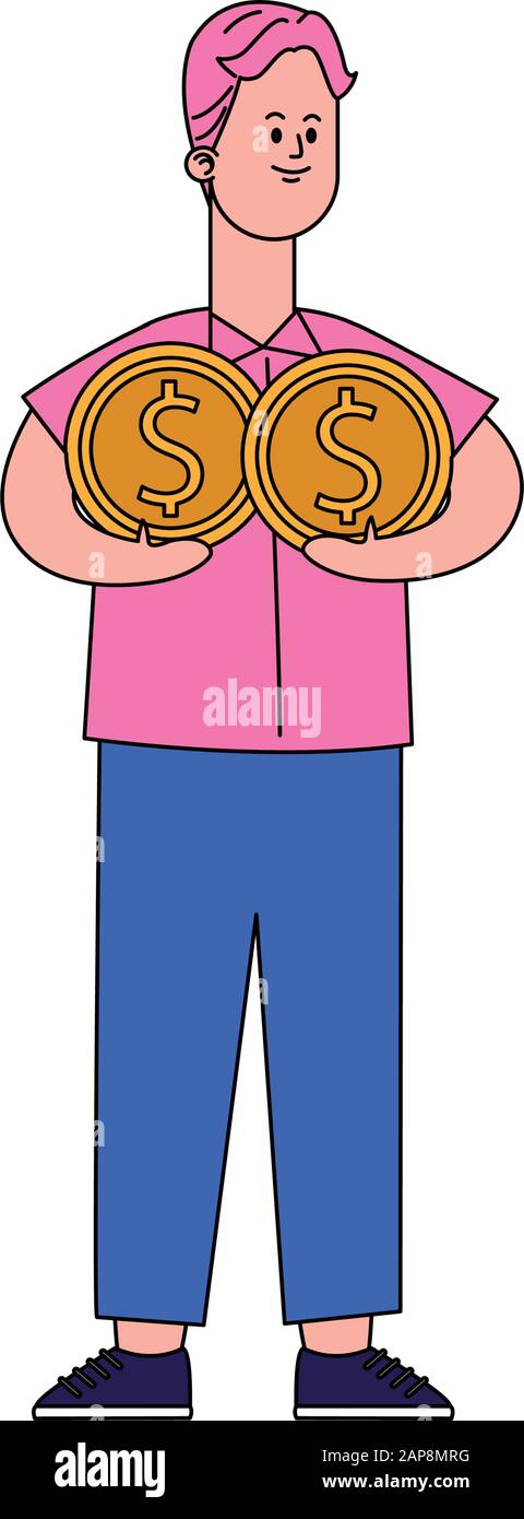 cartoon man with two coins icon, colorful design Stock Vector Image ...