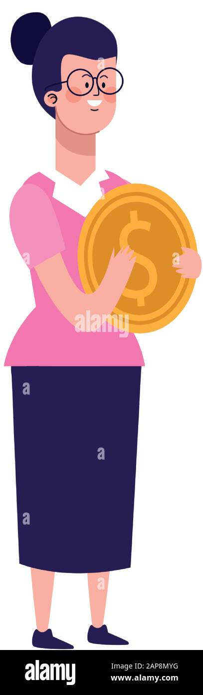cartoon woman with money coin, colorful design Stock Vector Image & Art ...