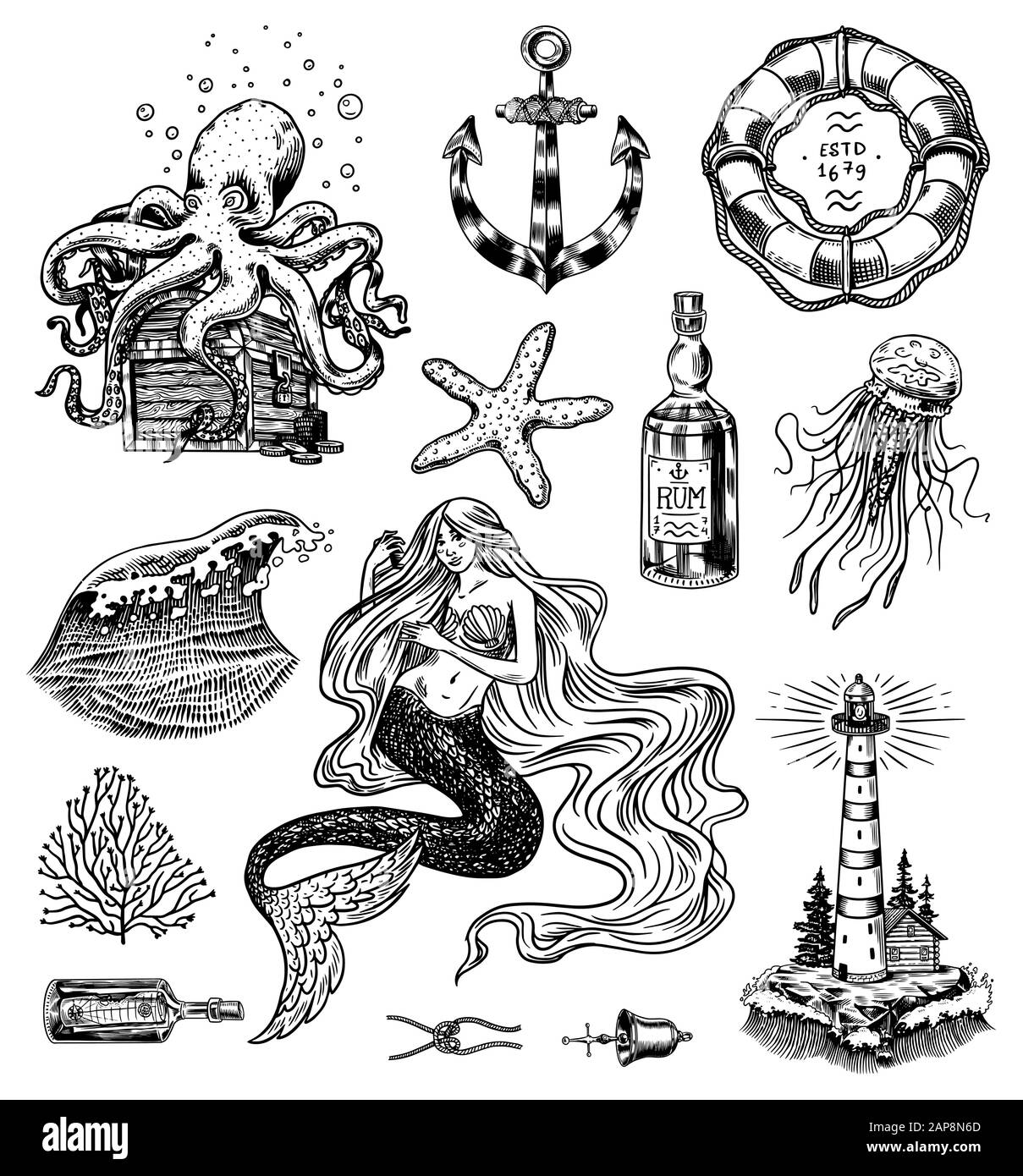 Vintage mermaid illustration hi-res stock photography and images - Alamy