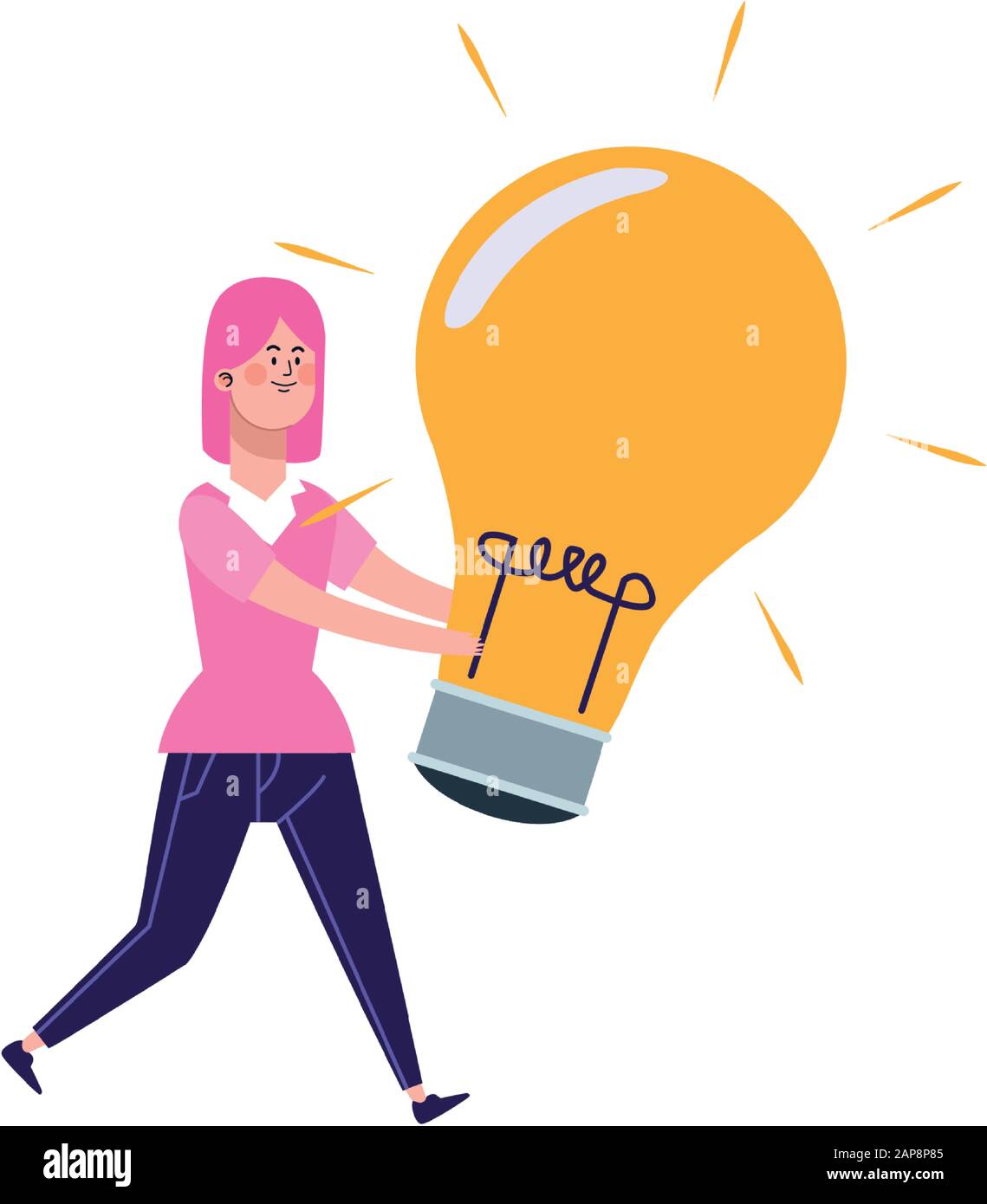 cartoon girl with big light bulb Stock Vector Image & Art - Alamy
